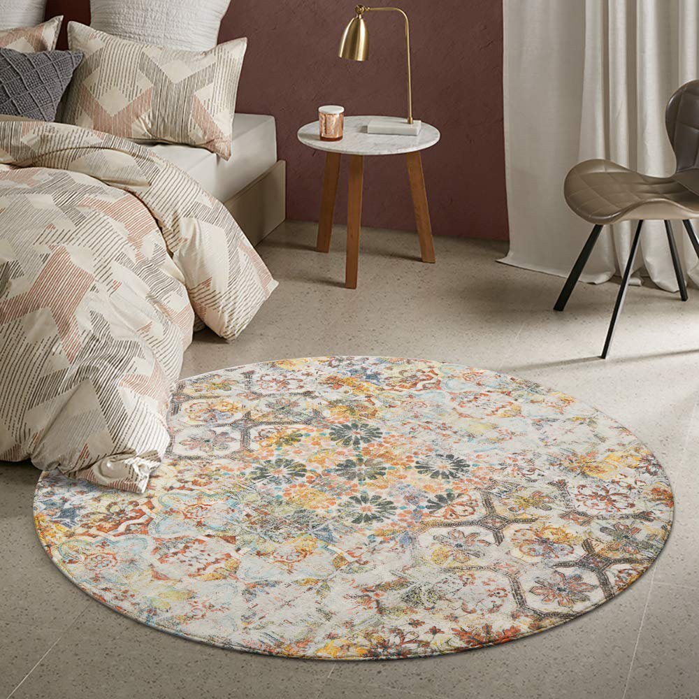 Bungalow Rose Round Area Rug, Floral Medallion Collection - Non-Slip ...