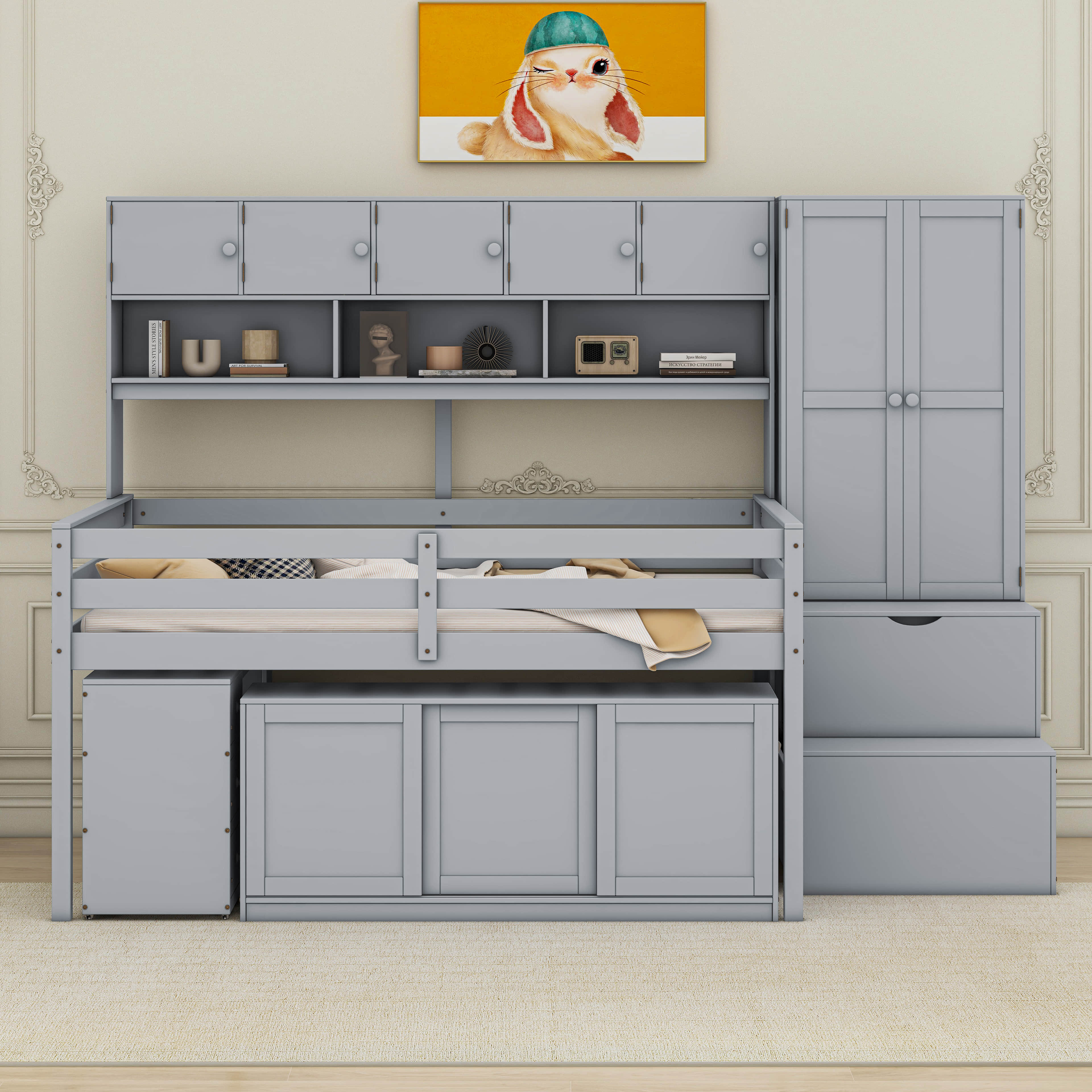 Cosmic Wooden Loft Bed Big Storage with Under-bed Desk, Drawers and ...