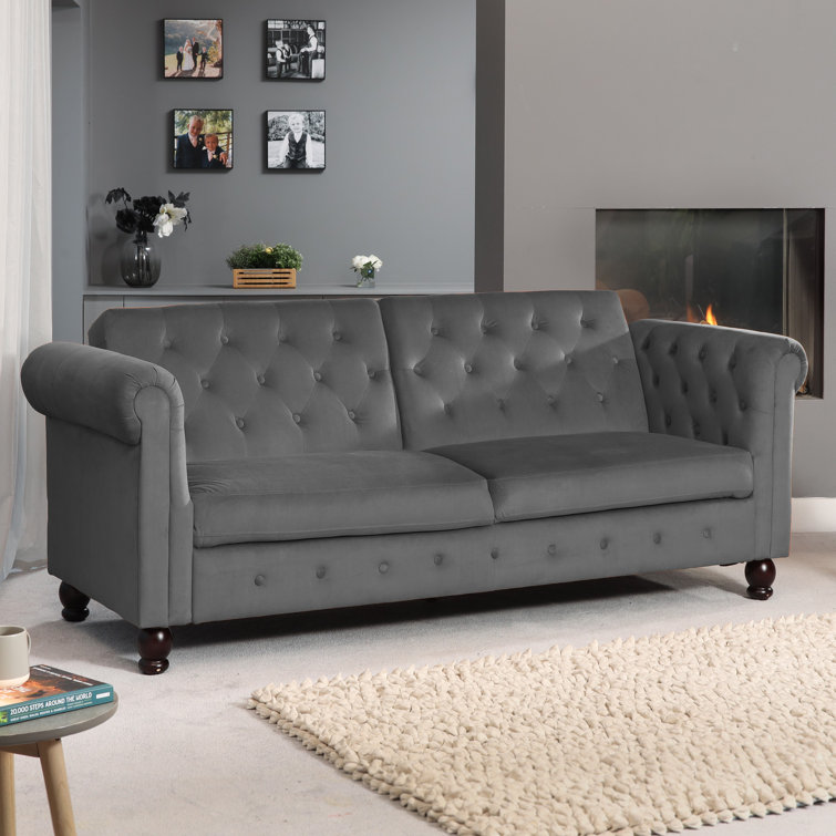 Rosdorf Park Jodi 217Cm Velvet Rolled Arms Reclining Sofa Bed | Wayfair ...