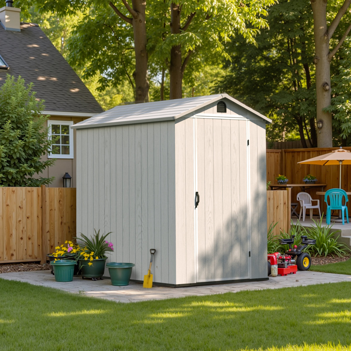 Patiowell 4 ft. W x 6 ft. D Plastic Storage Shed with Floor, Resin Shed ...