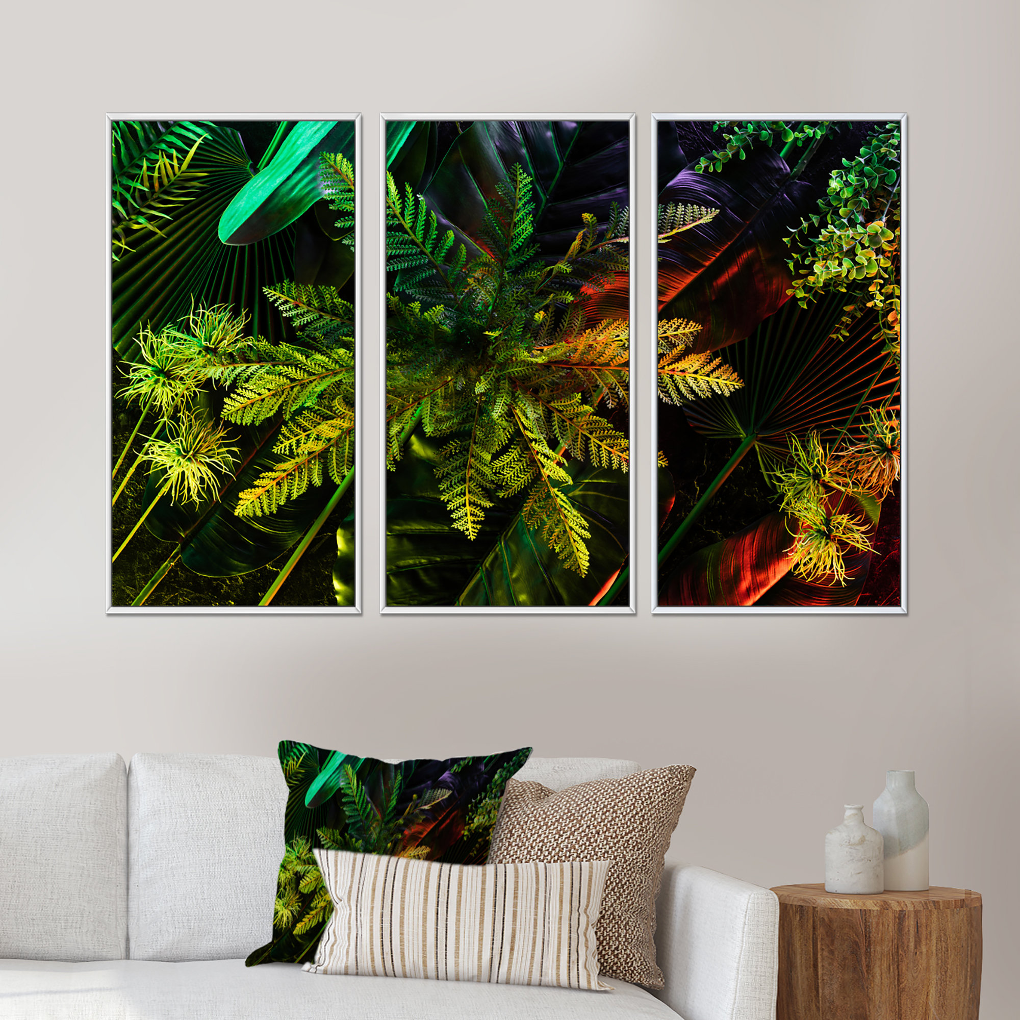 Bay Isle Home™ Toned Tropical Leaves On Black VII - Tropical Framed ...