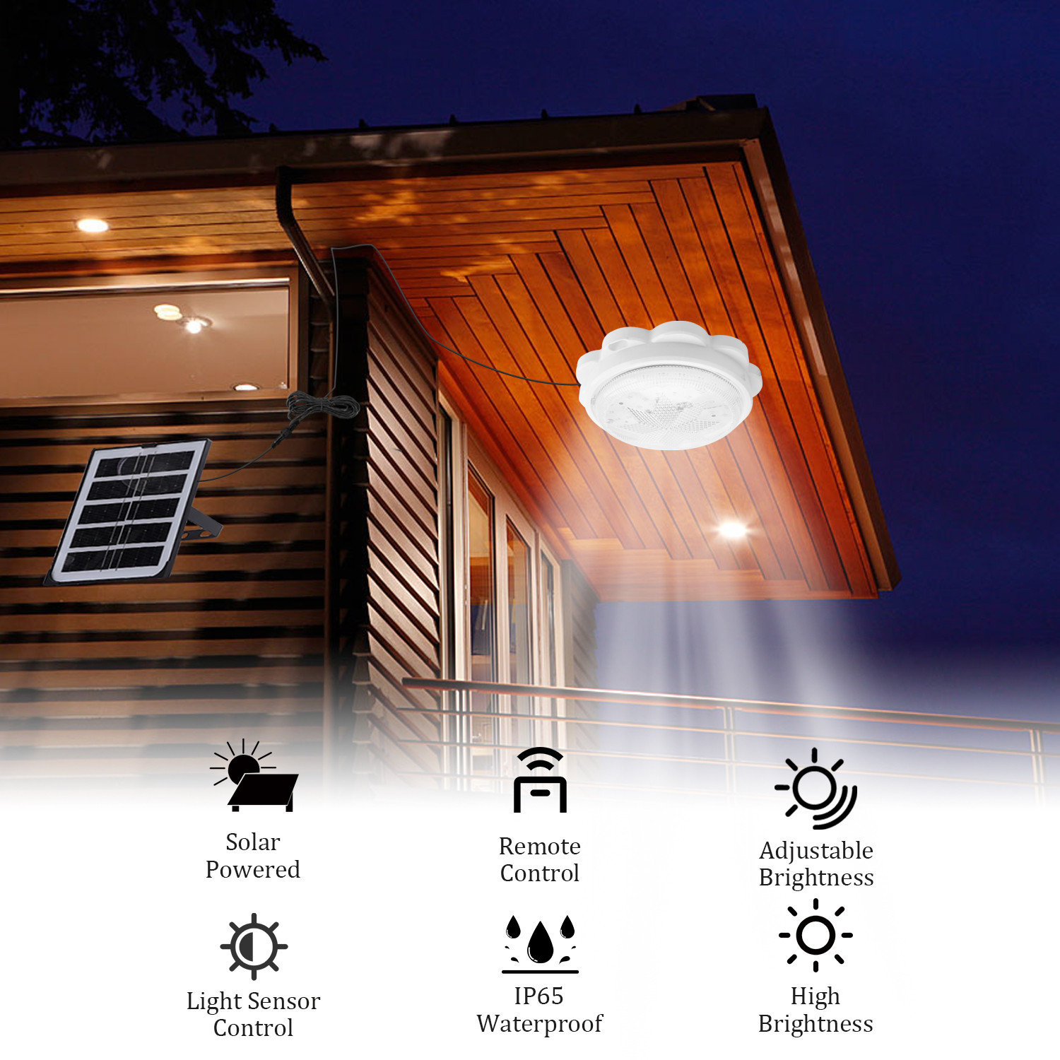 Liwarace LED Solar Ceiling Pendant Lights With Remote Control Garden ...