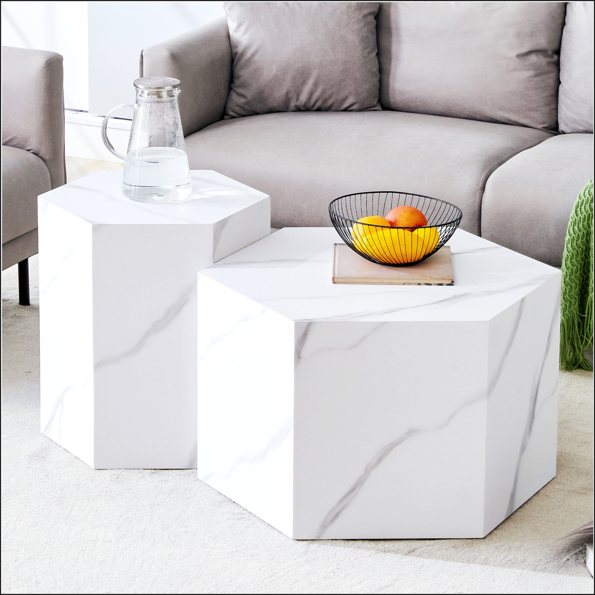 Millwood Pines Modern Minimalist Set Of Two Hexagonal MDF Coffee Tables ...