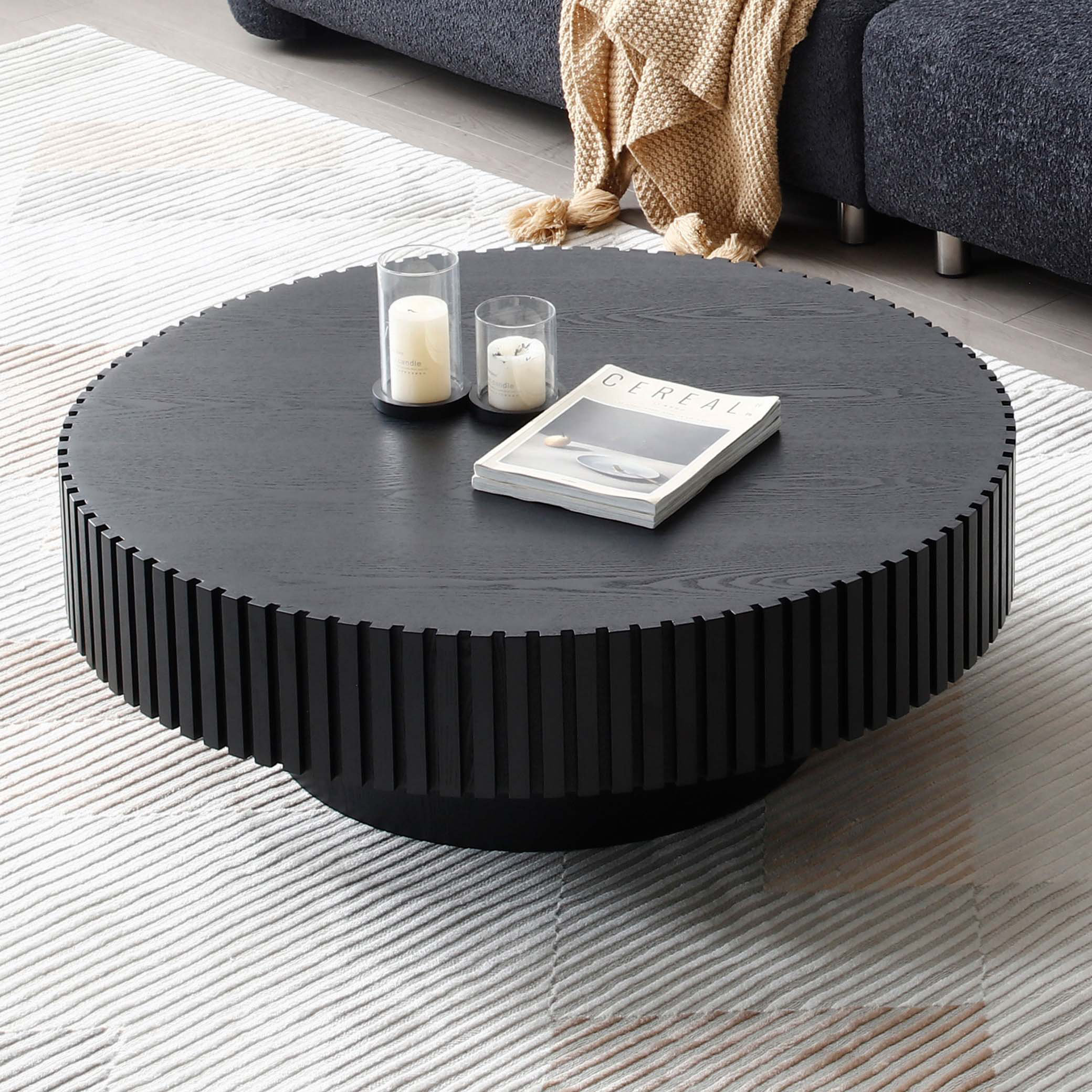 Hokku Designs BLACK MDF coffee table 39.37inch Modern Handcraft Drum ...