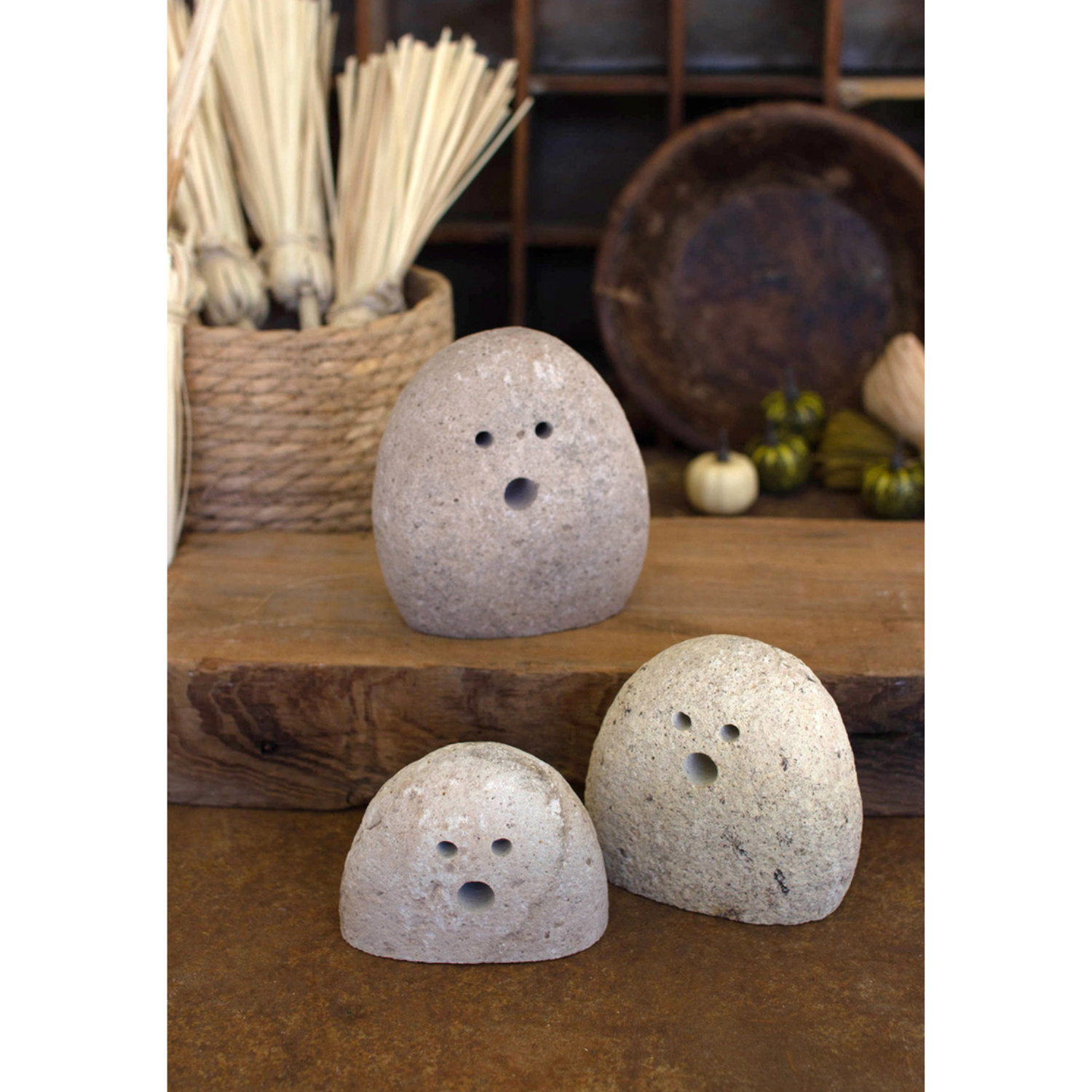 The Holiday Aisle® 3 Piece Tabletop River Rock Ghost Set & Reviews ...