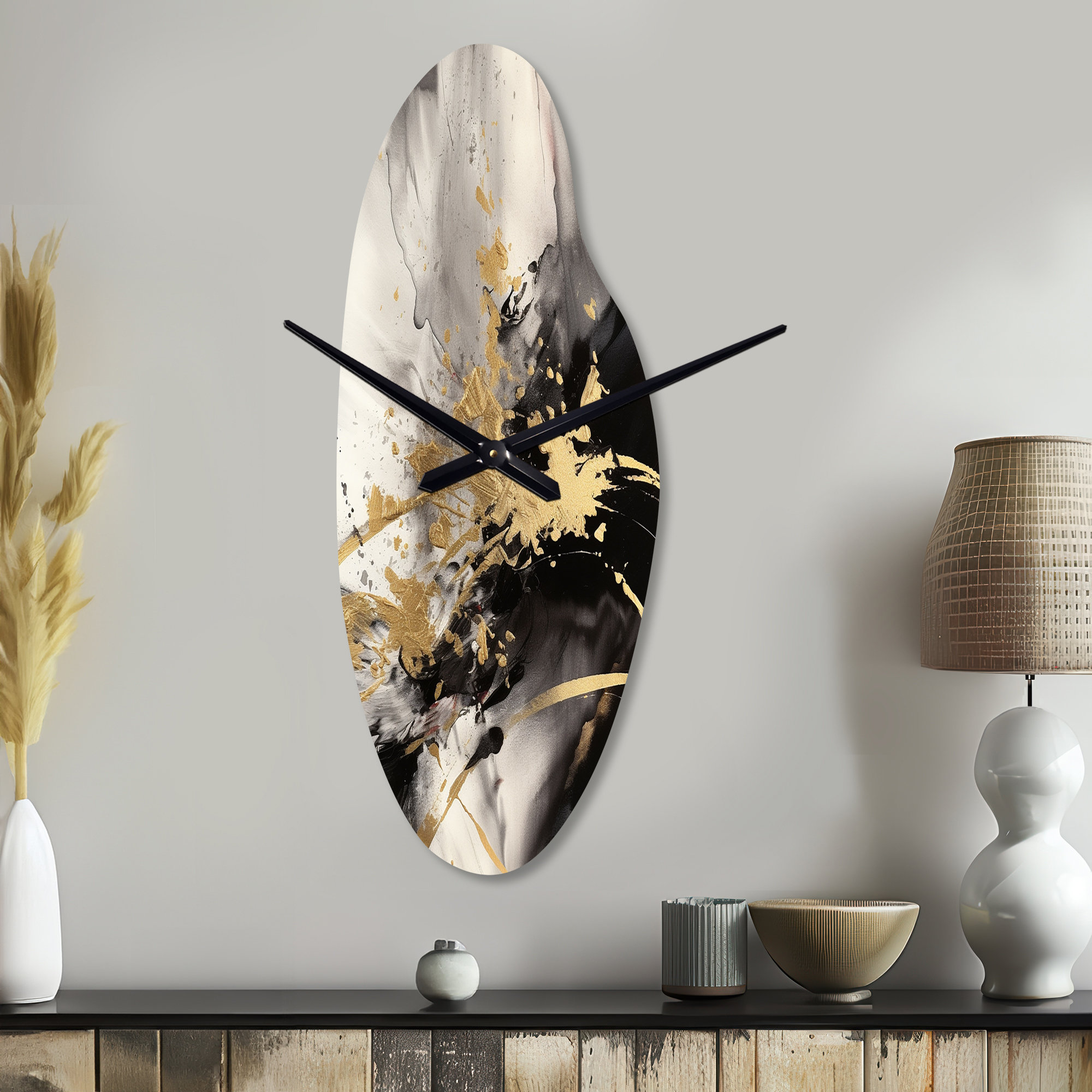 Design Art Gold and Grey Fluid Fusion II - Abstract Asymmetrical Metal ...