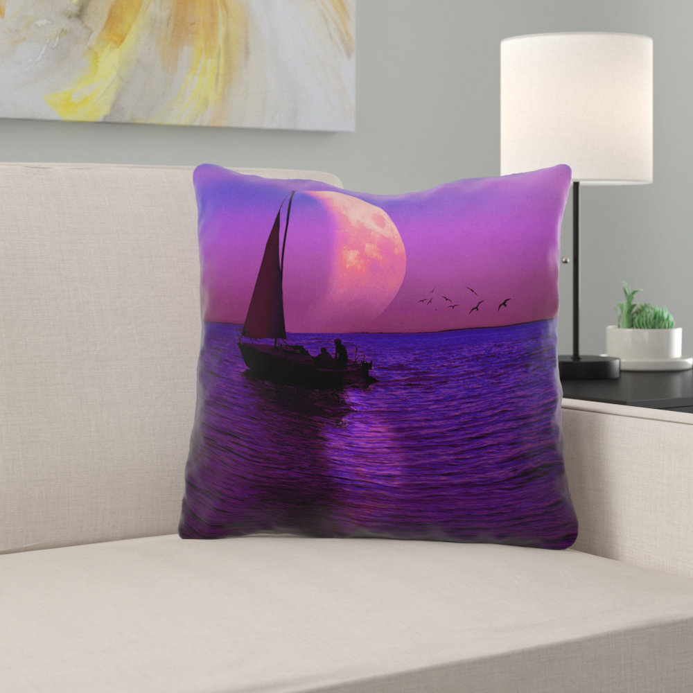 ArtVerse 'David Khieu Magenta Moon and Sailboat Indoor/Outdoor Throw ...