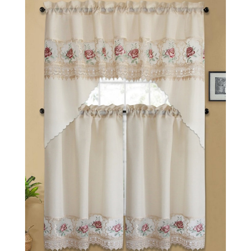 Winston Porter Maxus Floral Ruffled 60'' W Kitchen Curtain | Wayfair