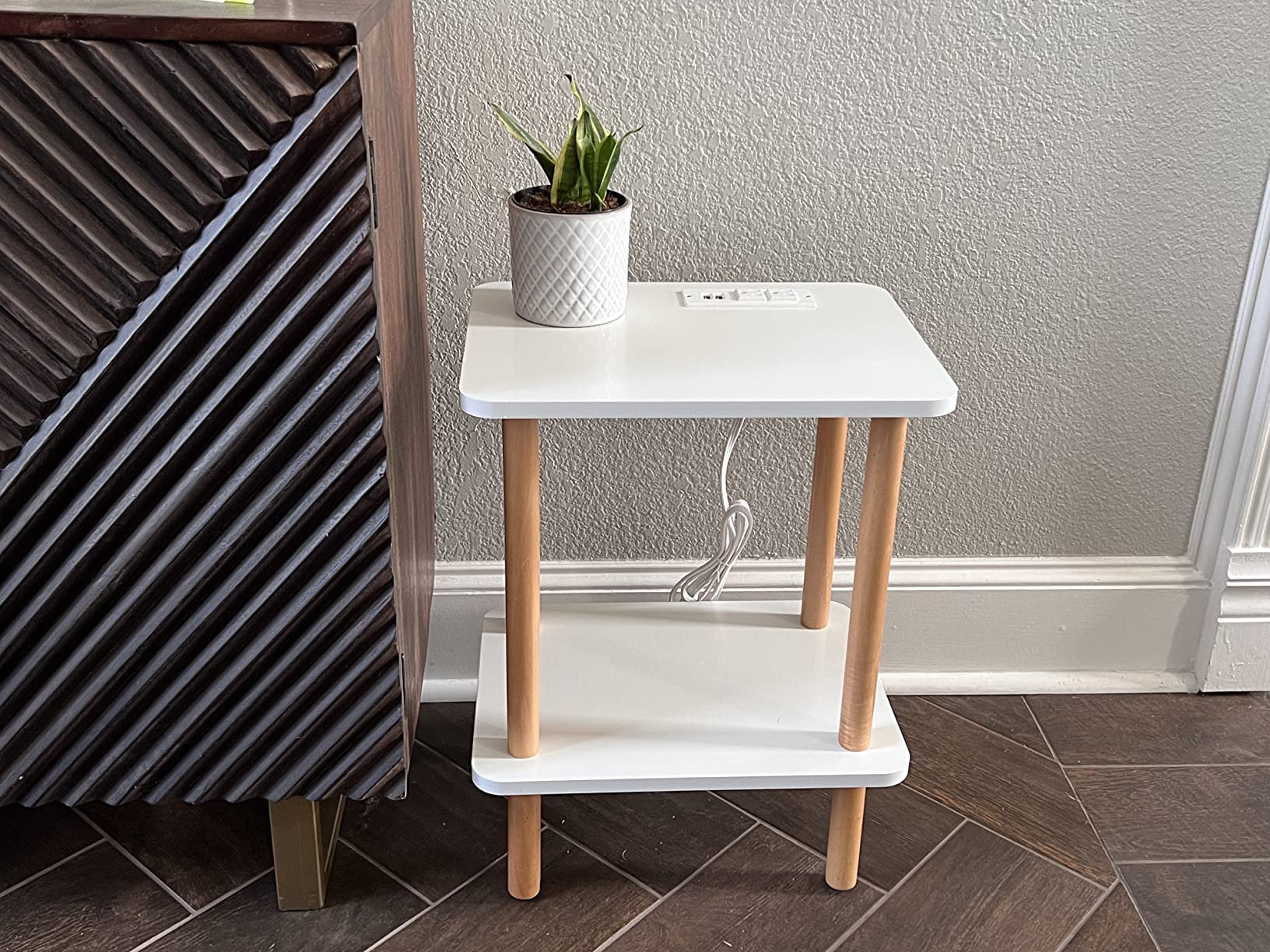 Ebern Designs 2 Tier End Table with Charging Station, End Tables with USB Ports and Outlets ...