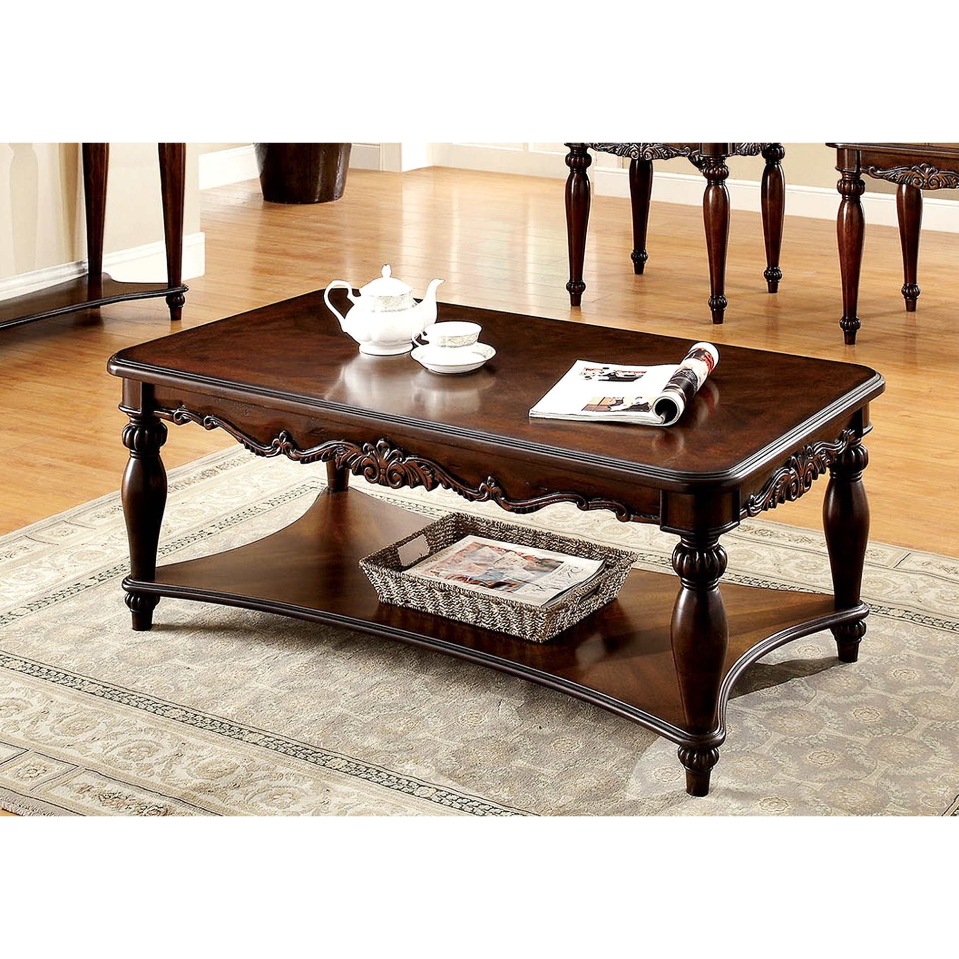 Latitude Run® 3Pc Coffee Table In Traditional Design With Turned Legs ...