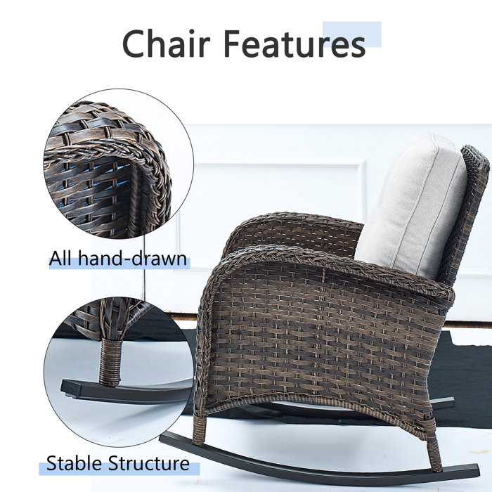 Red Barrel Studio® Gaetanino Wicker Rattan Outdoor Rocking Chair Set ...