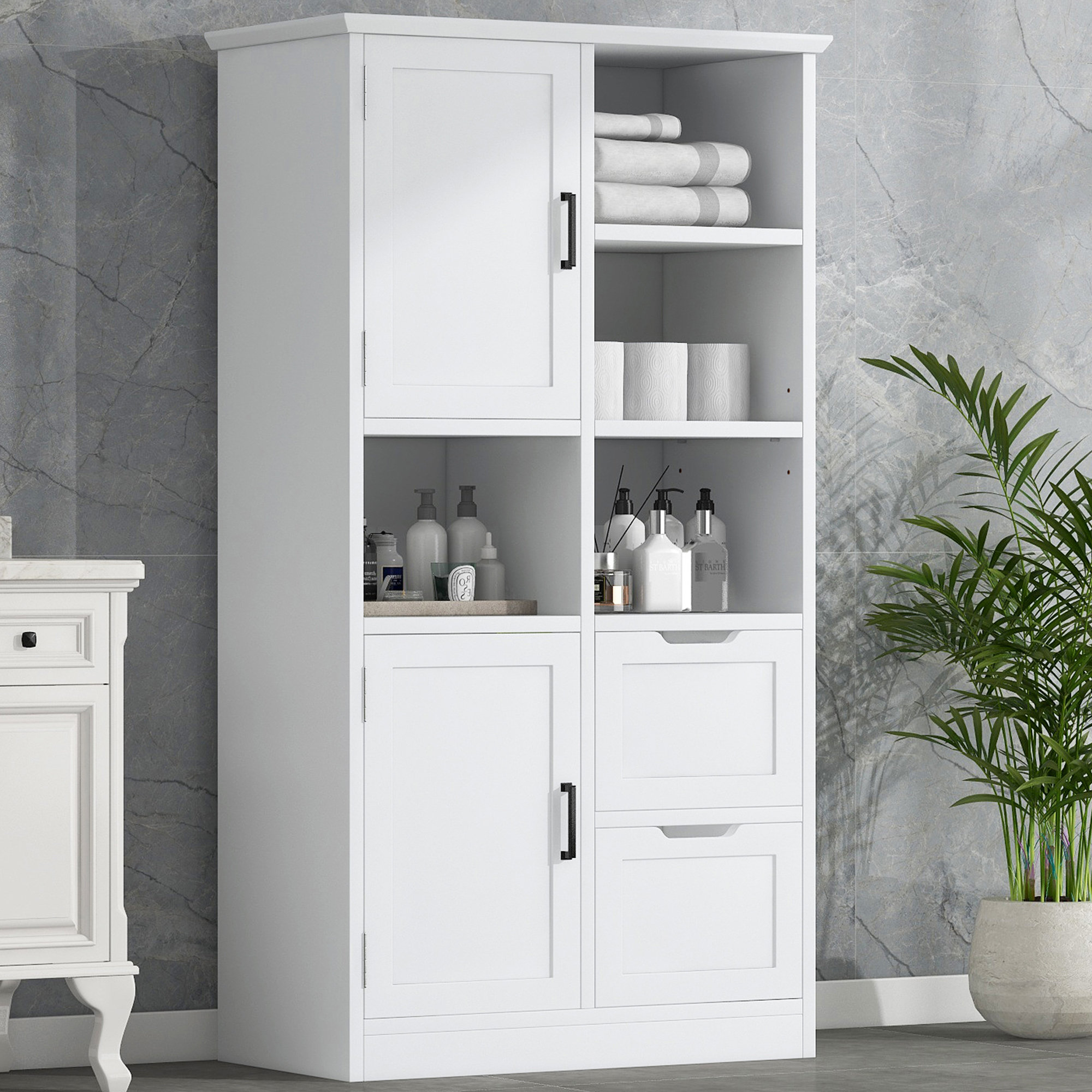 Red Barrel Studio® Poinar Freestanding Linen Cabinet | Wayfair