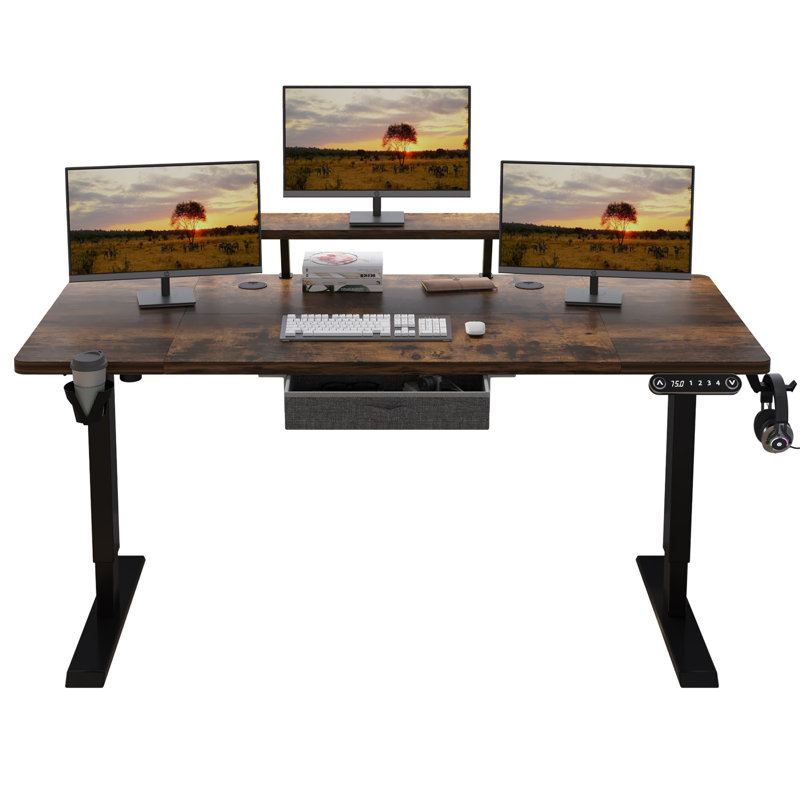Inbox Zero Lasherrie Height Adjustable Standing Desk With A Layer ...