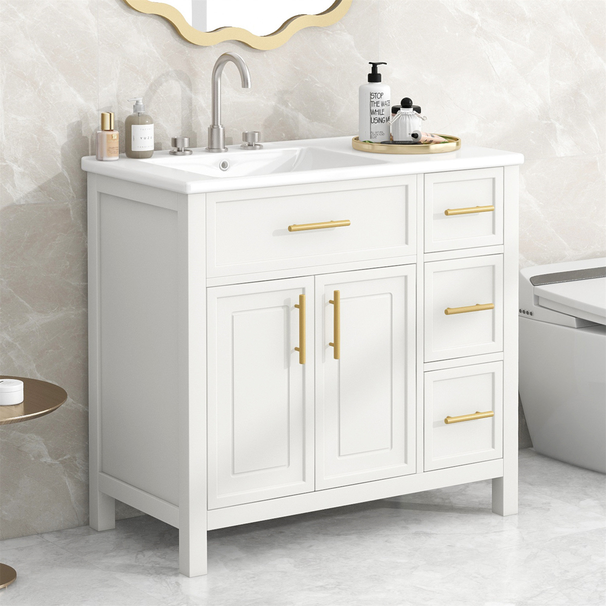STYLISH 36" Bathroom Vanity With Sink Top, Bathroom Vanity Cabinet With ...
