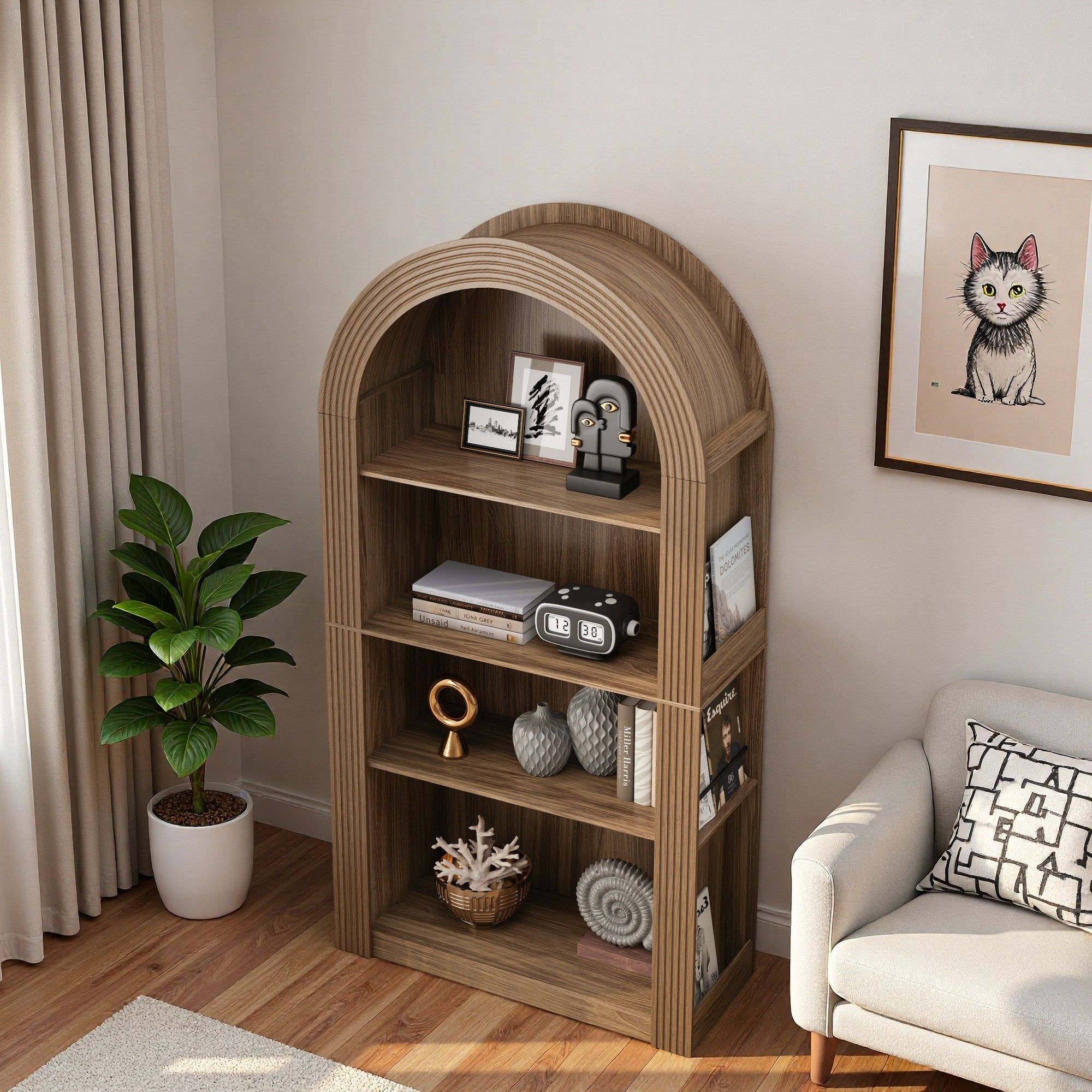 Lark Manor Tall Arched Bookcase With Open Display Storage Shelf ...