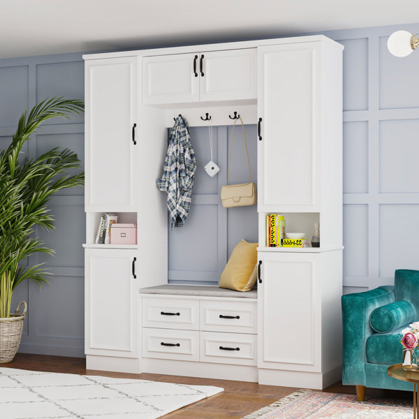 Red Barrel Studio® Quannell 63'' Wide Hall Tree with Bench and Shoe ...