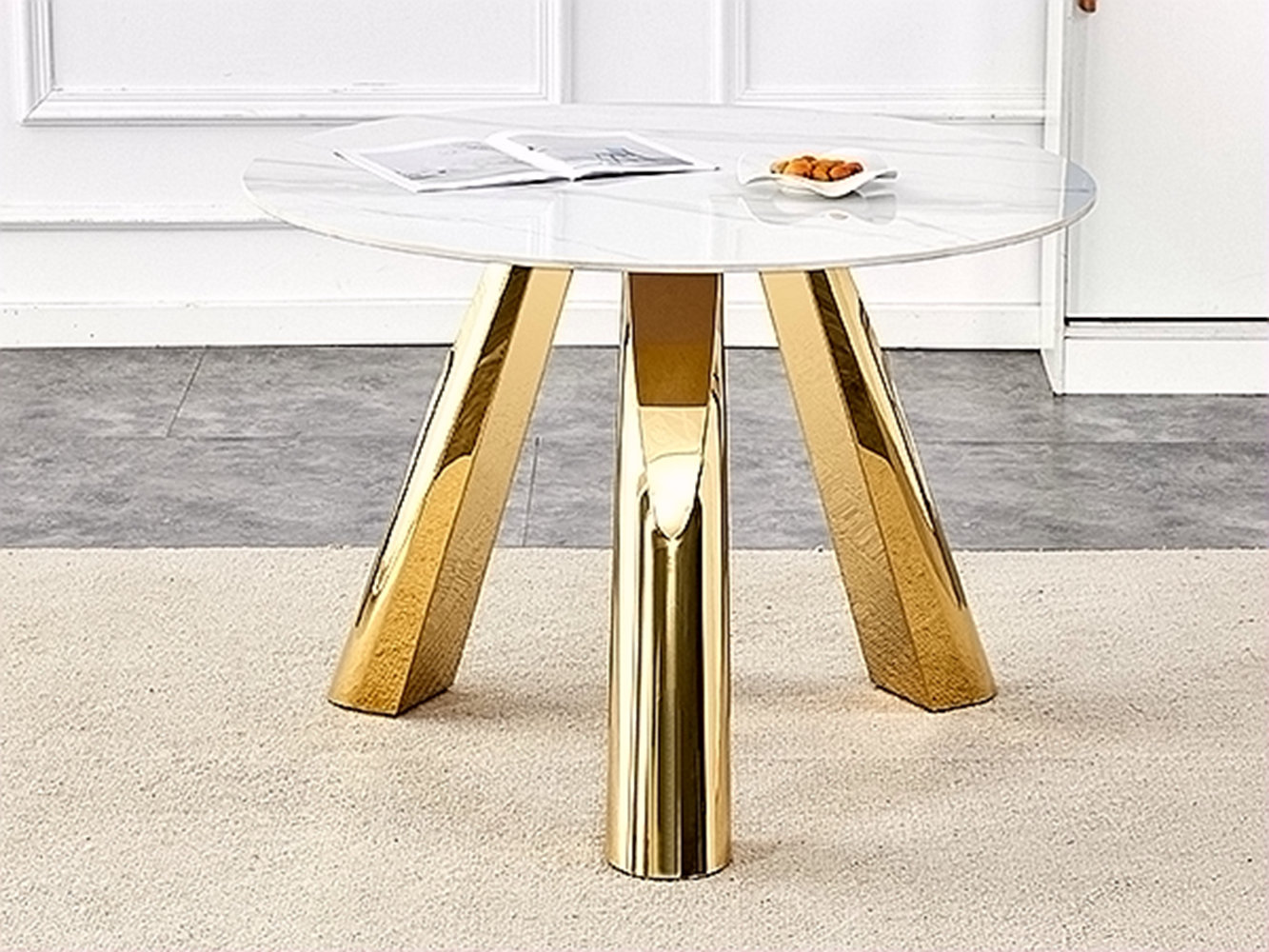 junzc 42-Inch Marble Grained Stone Round Table Three-Legged Round Table ...