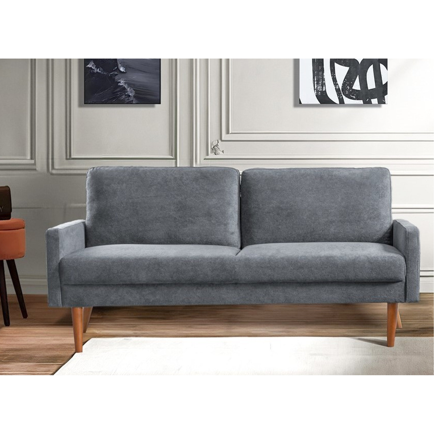 Ebern Designs 3 Seater Black Velvet Couch, European Design, Living Room ...