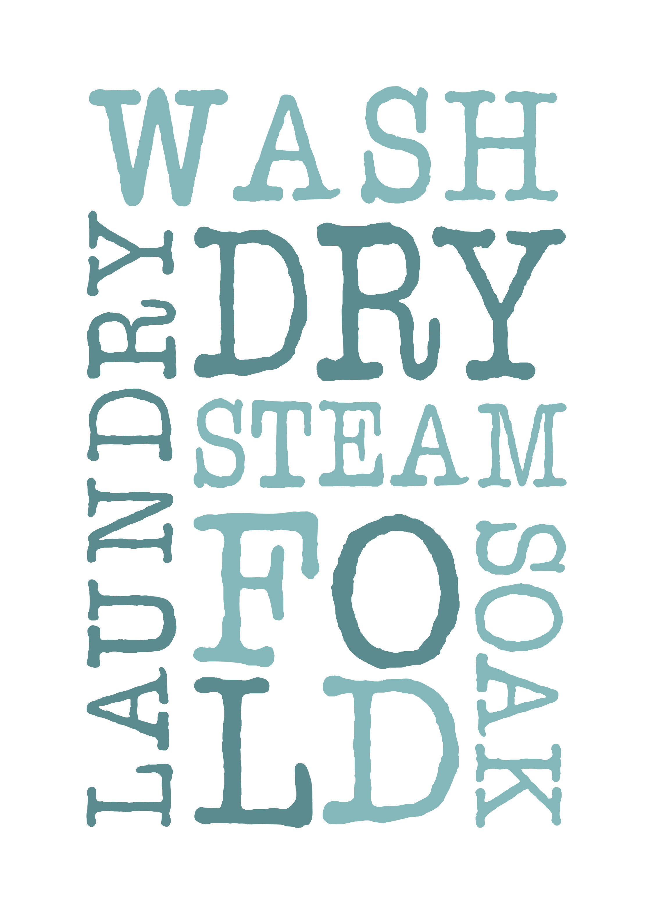 Happy Larry Laundry Words Teal on White Tryptic - Textual Art Print ...