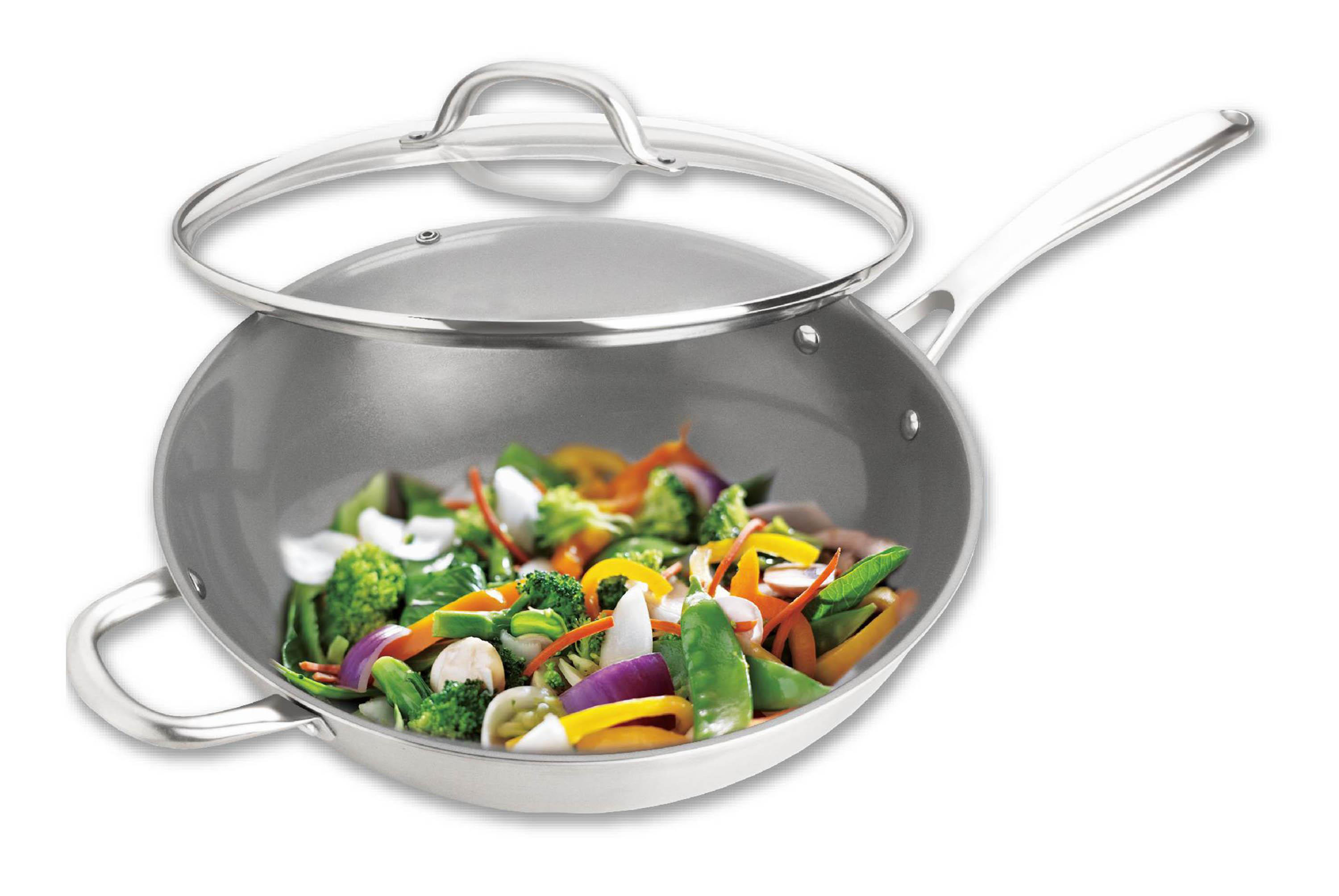 Culinary Edge 2- Piece Non-Stick Stainless Steel Wok Set | Wayfair