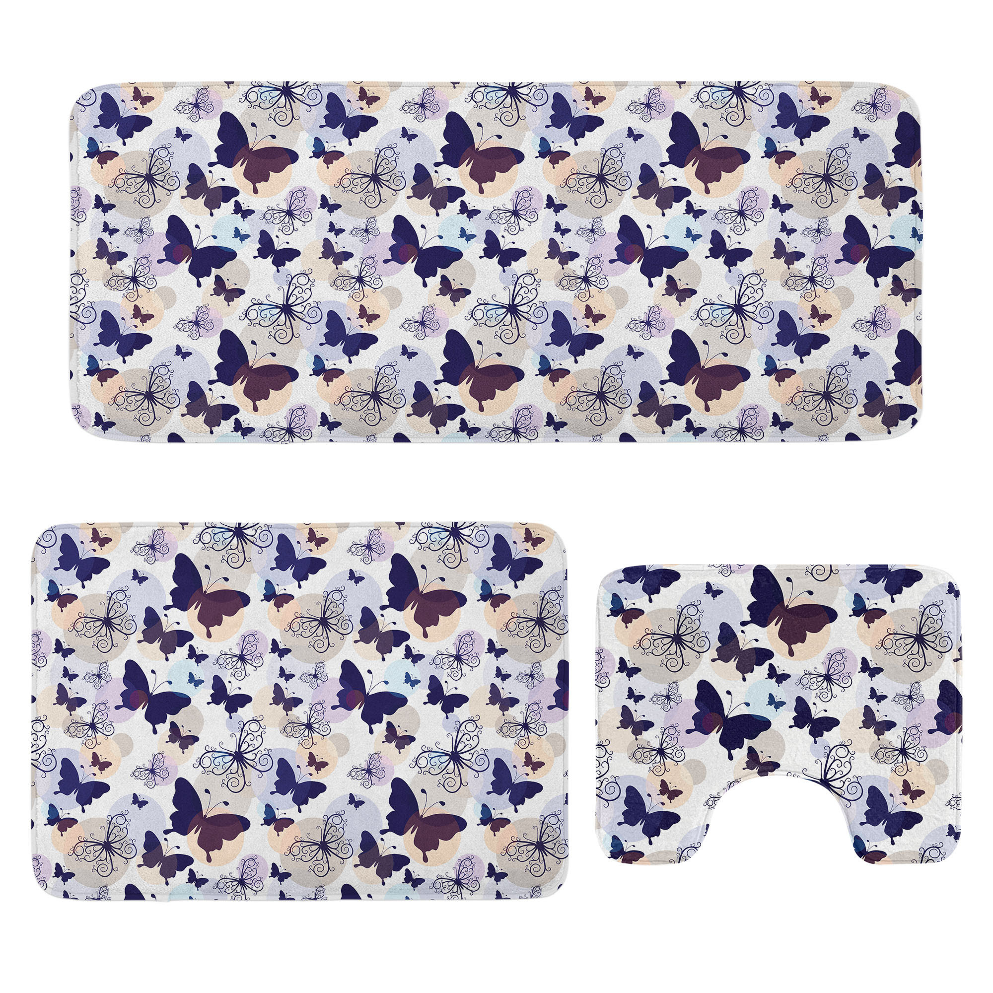 East Urban Home Butterfly Bathroom Rug Set 3 Pieces U-Shape & Rectangle ...