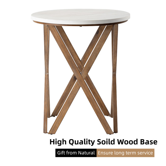 Millwood Pines Moty Rustic Round Rustic End Table, Distressed White Top ...