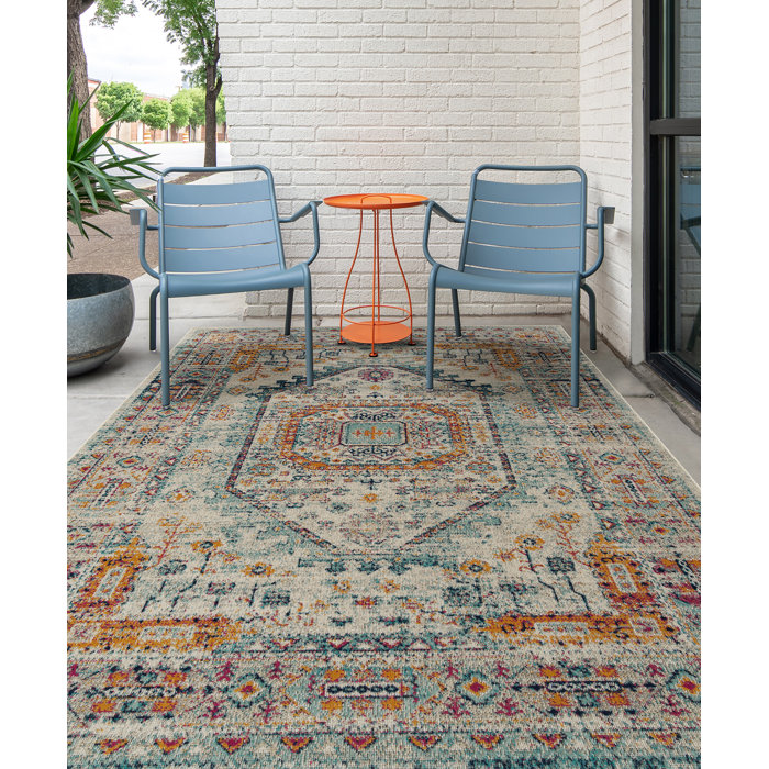 Bungalow Rose Atherton Blue/Beige/Yellow Indoor/Outdoor Rug & Reviews ...