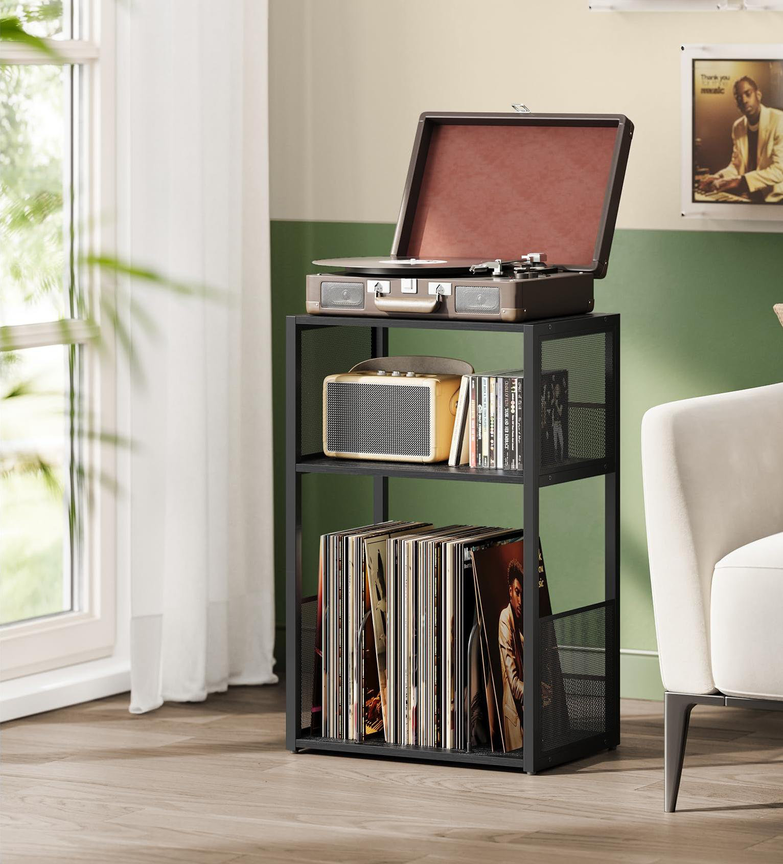 17 Stories Record Player Stand, 3-Tier Side Table, Vinyl Record Storage ...