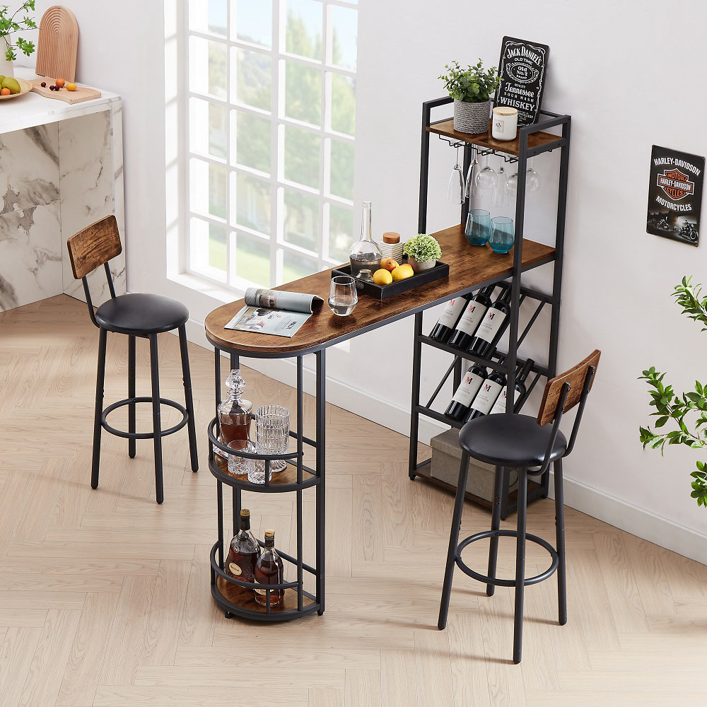 17 Stories 3 Piece Bar Table And Stool Set With 2 Bar Stools | Wayfair