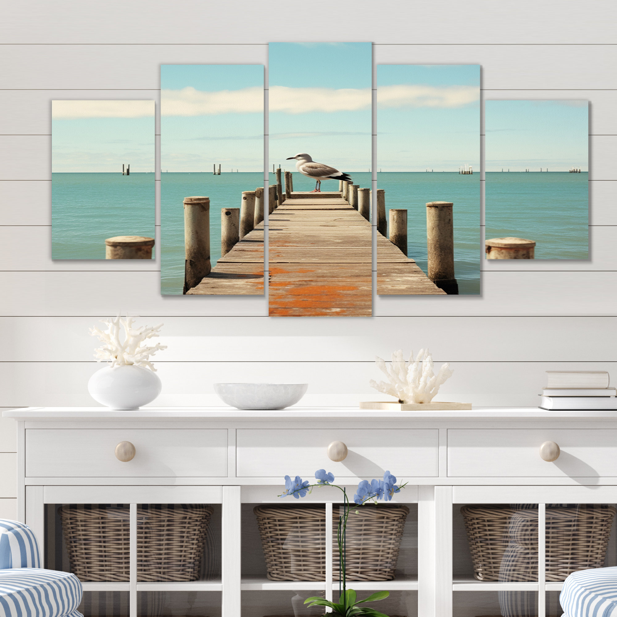 Dovecove Pier Lone Pier III - Coastal Pier Wall Decor - 5 Panels ...