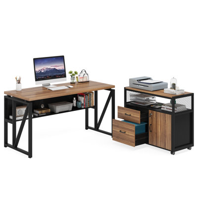 Latitude Run® Lympsham 2 - Piece Home Office Executive Desk and Lateral ...