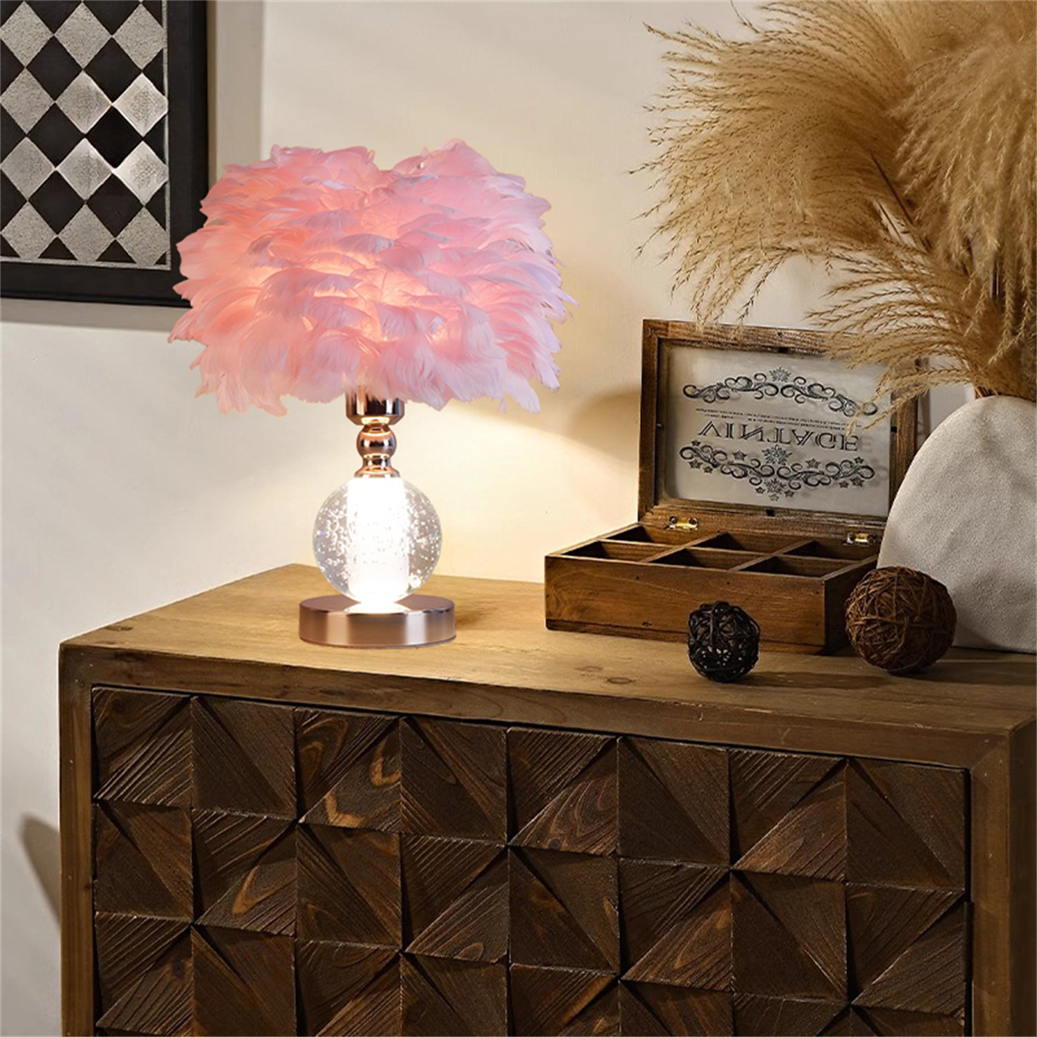 Mercer41 Feather Table Lamp With 3-Colour Adjustable Dimming, Exquisite ...