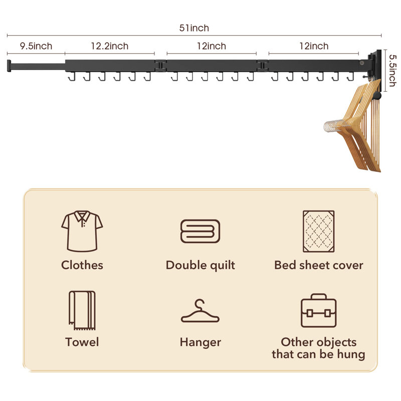 Rebrilliant Wall Mounted Clothes Hanger,Drying Rack Clothing ...
