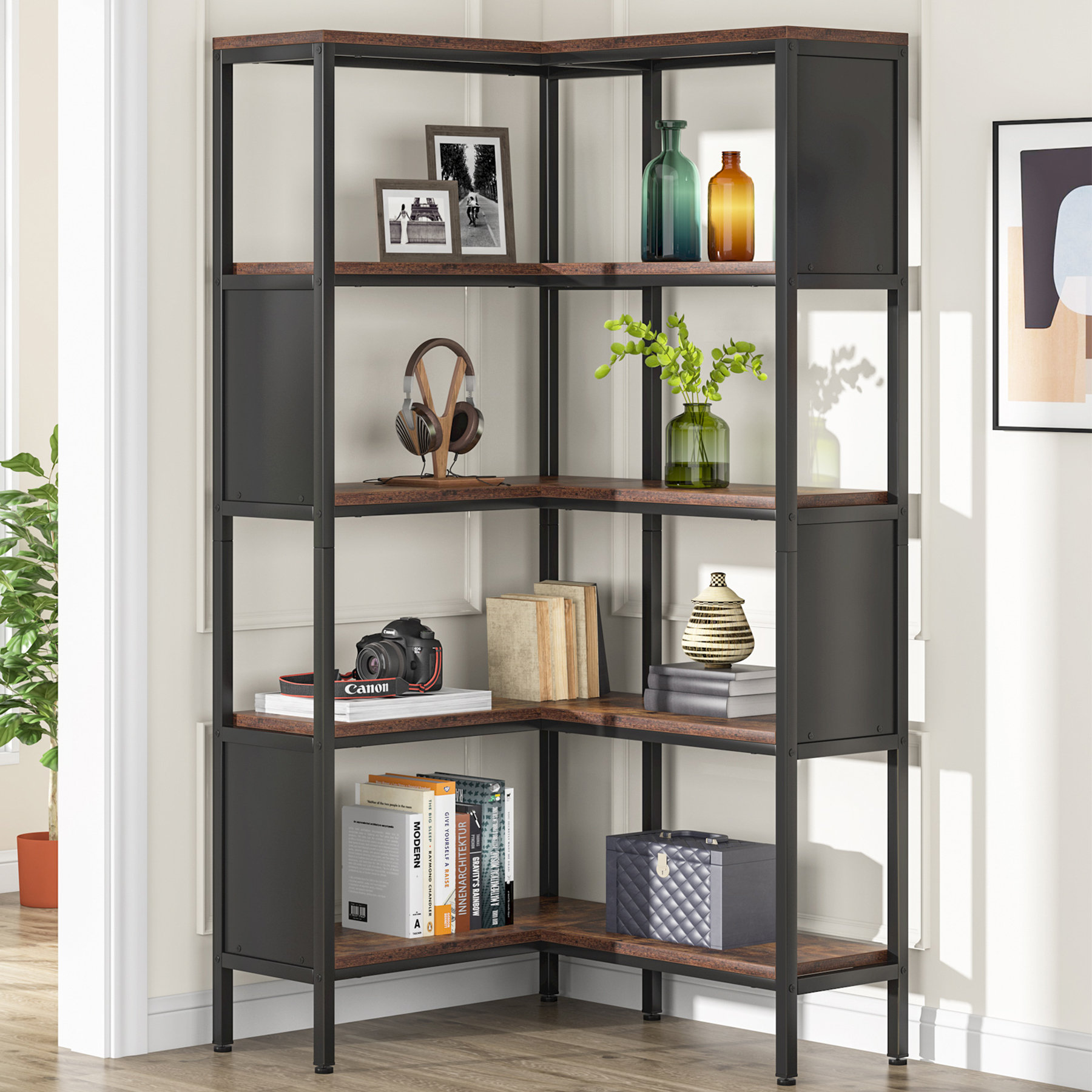 17 Stories Aidrian 66.9" H x 31.5" W Steel Corner Bookcase & Reviews ...