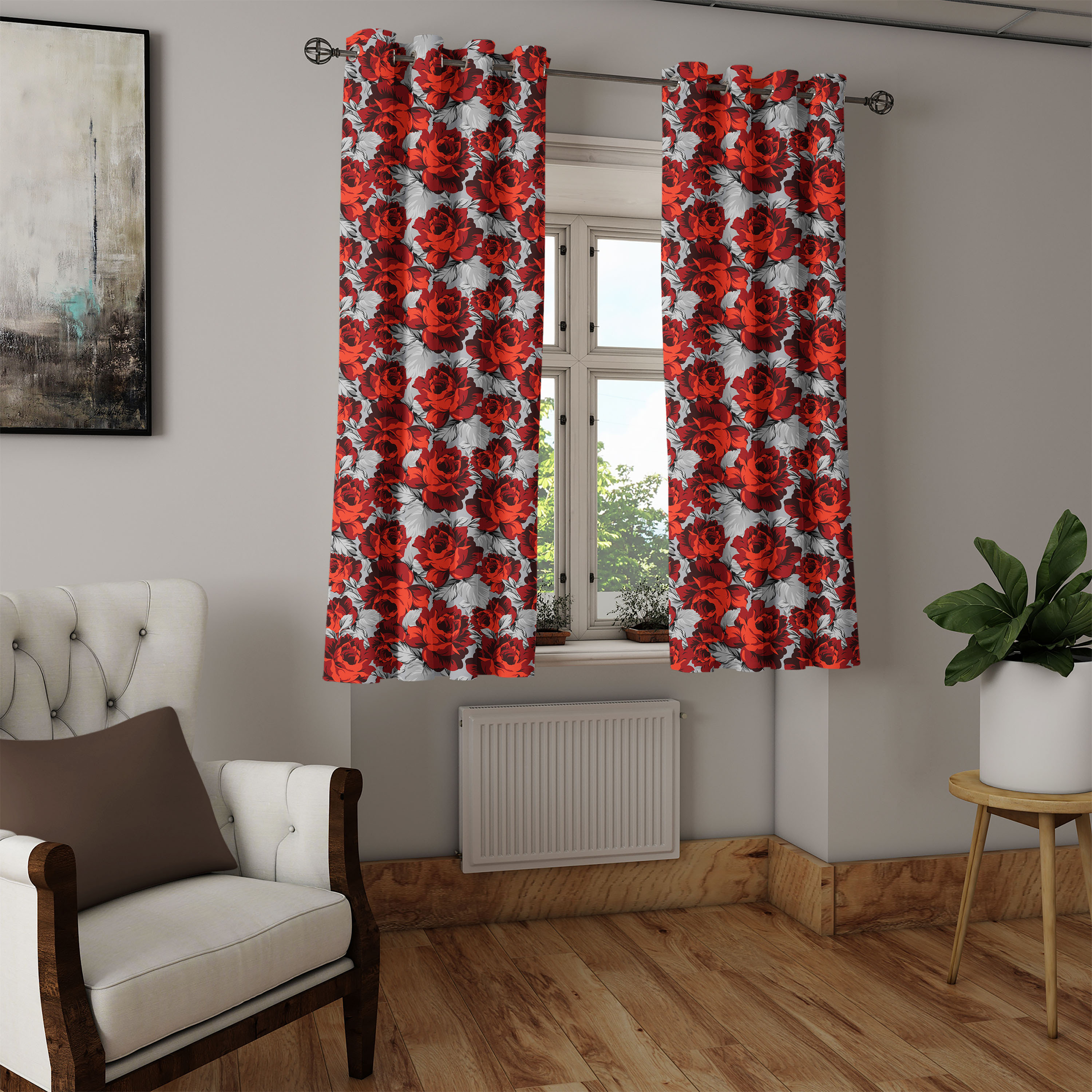 Red Barrel Studio® Floral Grommet Curtain Decorative 2-Panel Window ...