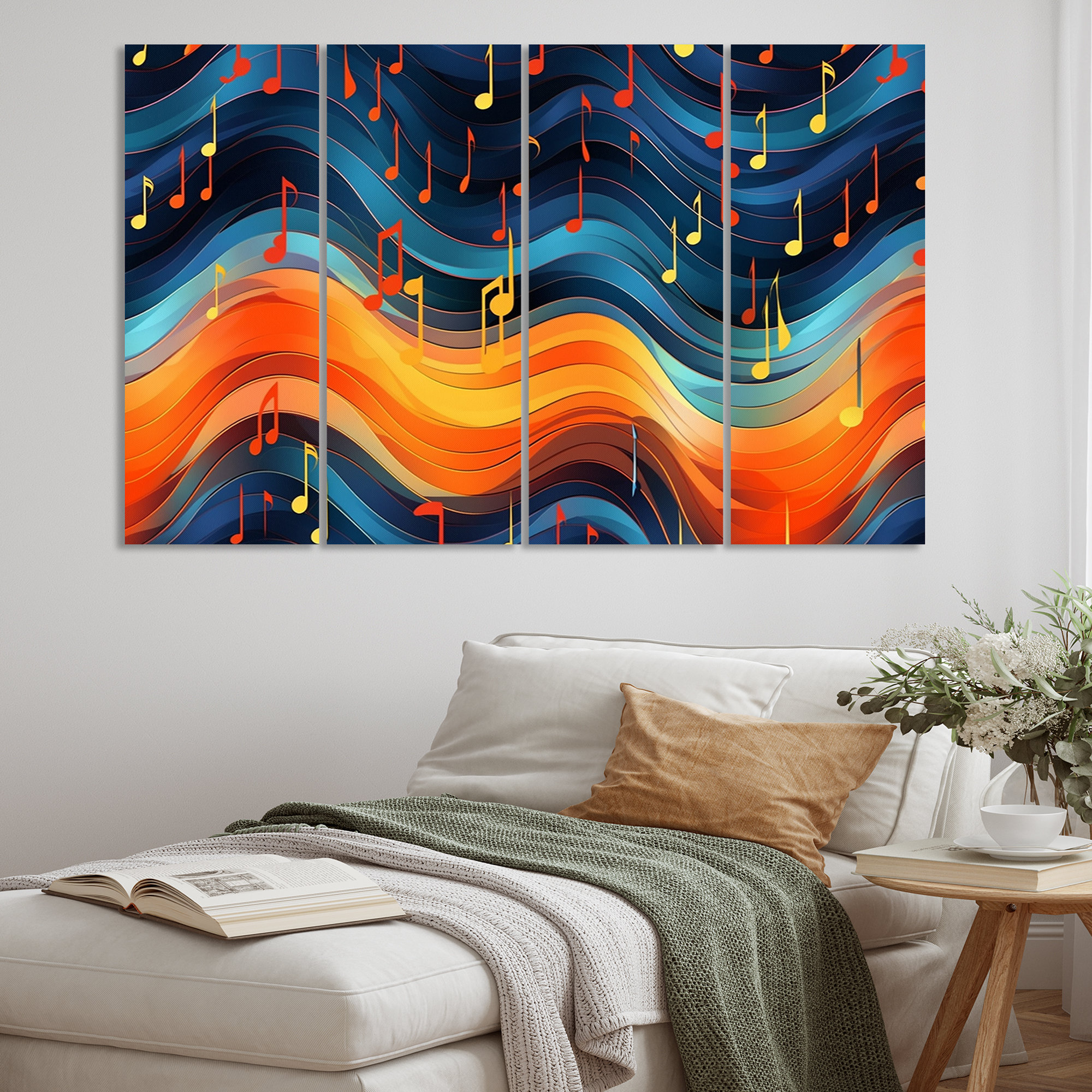 Wrought Studio™ Waves of Music Notes in Retro Orange and Blue - 4 Piece ...