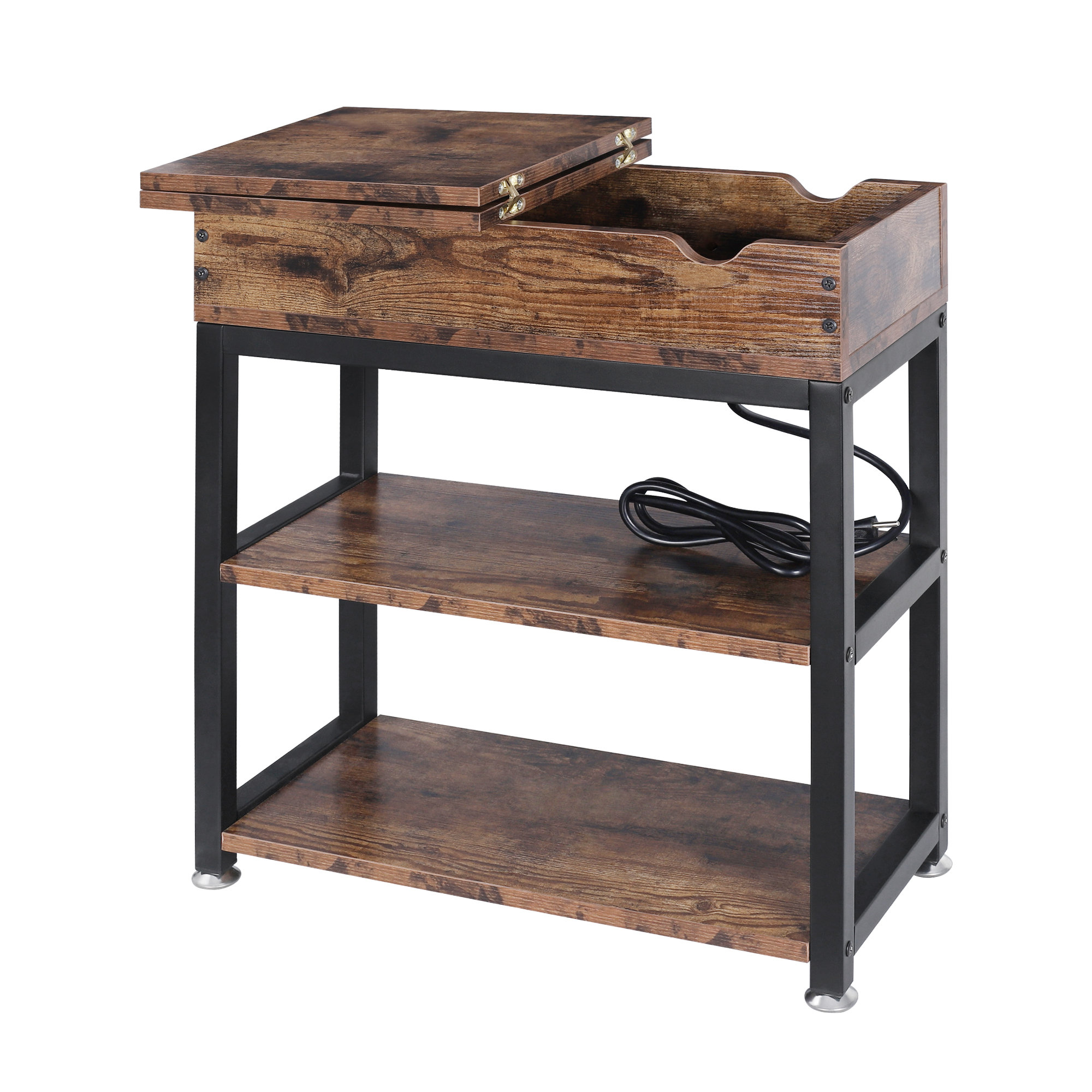 17 Stories Storage Shelf And Power Outlet For Table Bedroom With USB ...