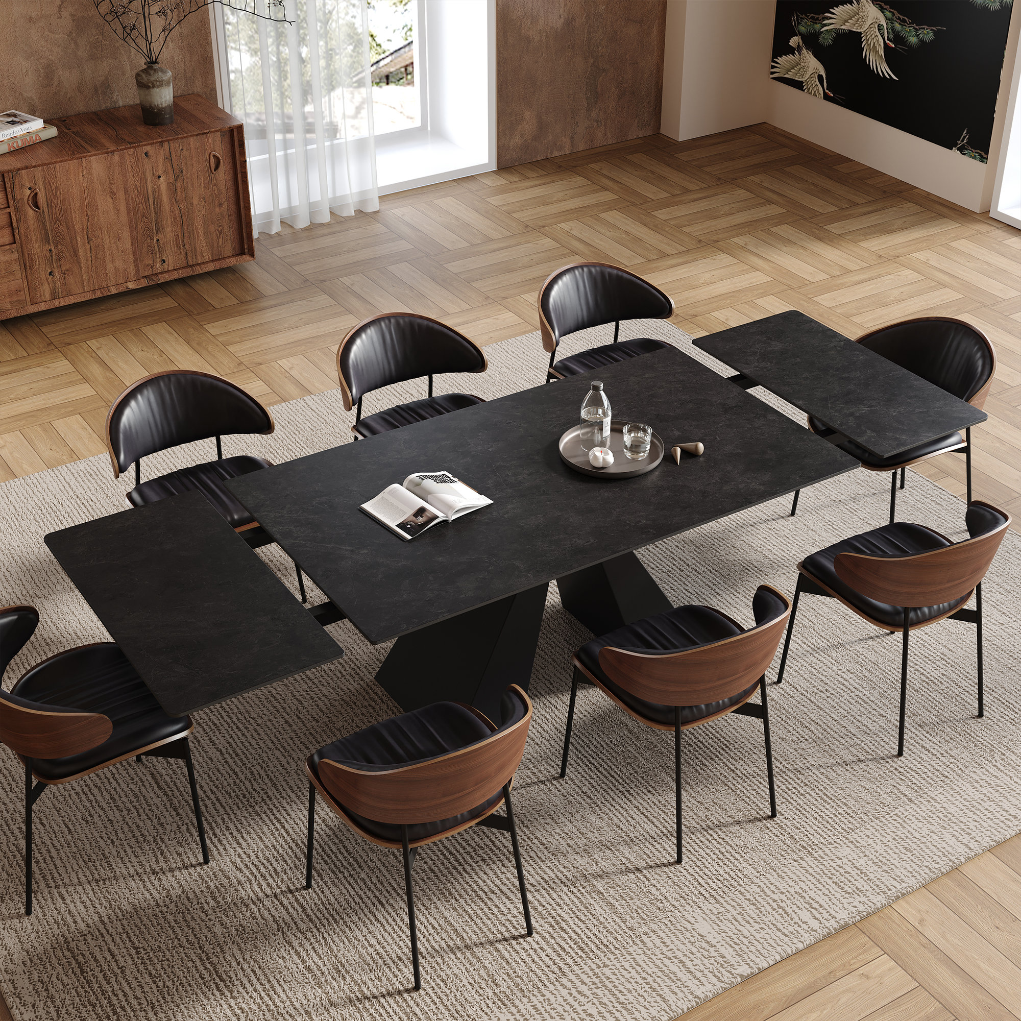 Hokku Designs Extend Modern Black Dining Table Set For Living Roomm ...
