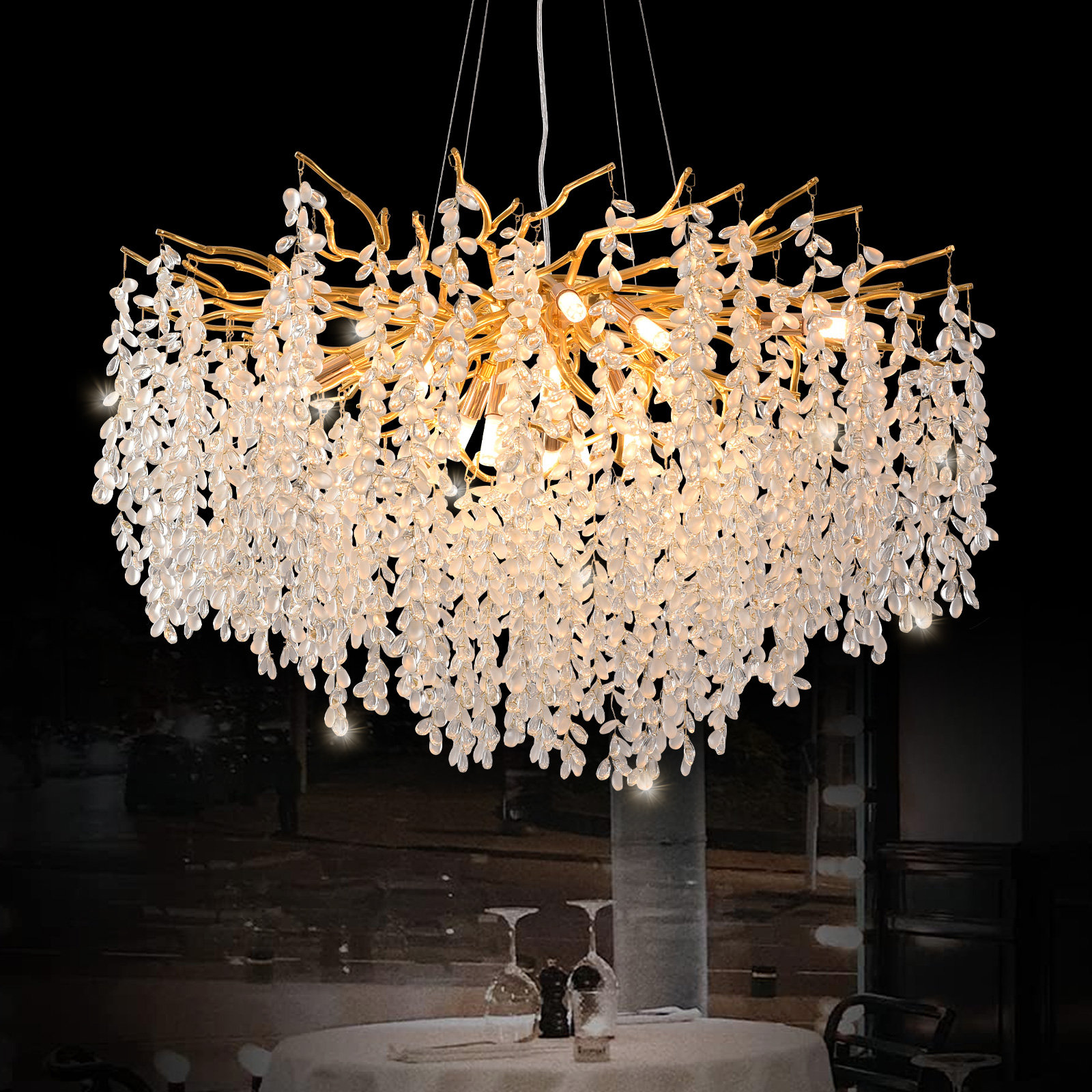 Akari Tree Branch Glass Art Grapes Chandelier Lighting, D32" | Wayfair