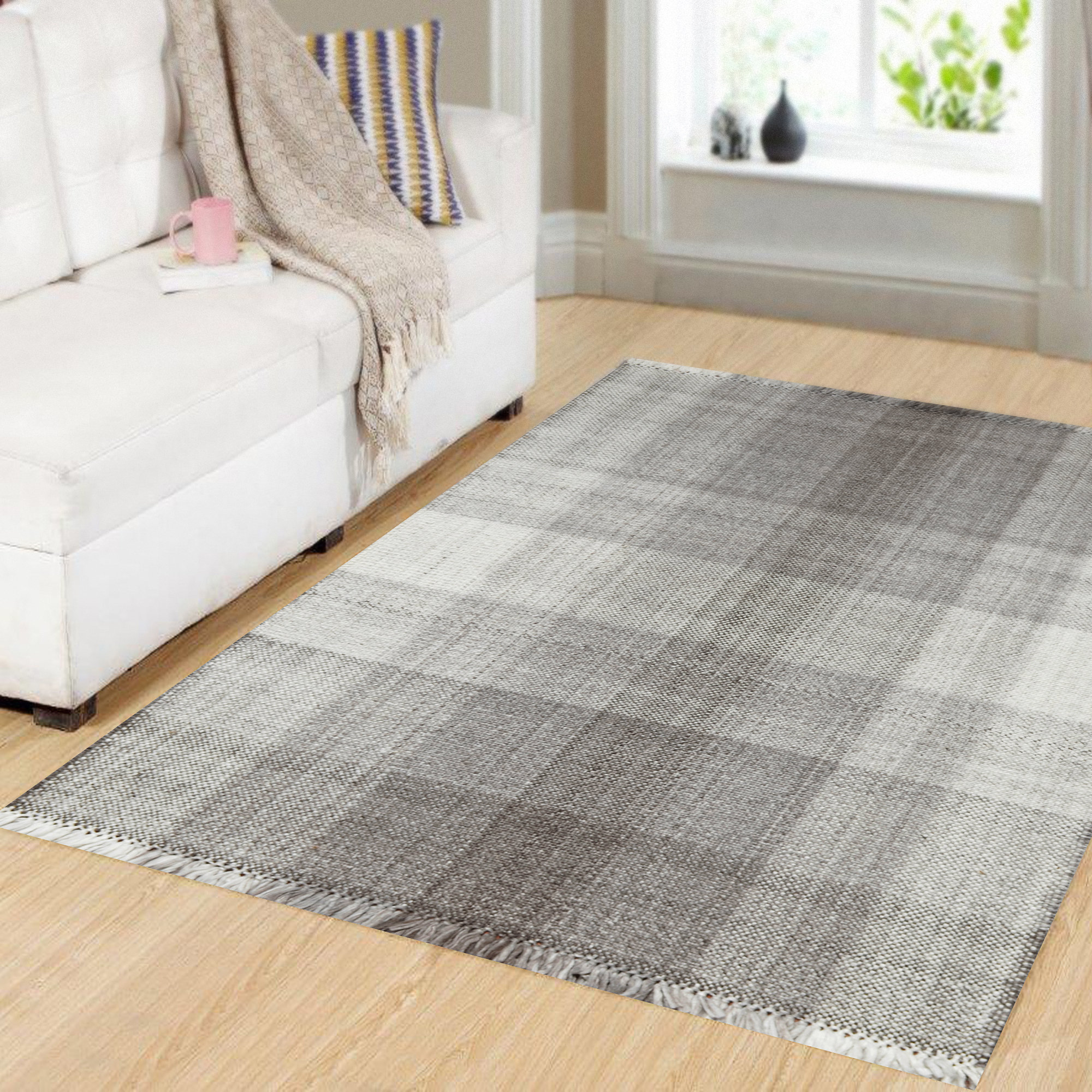 Gracie Oaks Debarah Plaid Handmade Handwoven Grey/Dark Grey Area Rug ...