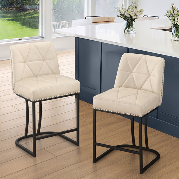 Hokku Designs Upholstered Modern Barrel Counter Stools With Metal Frame ...