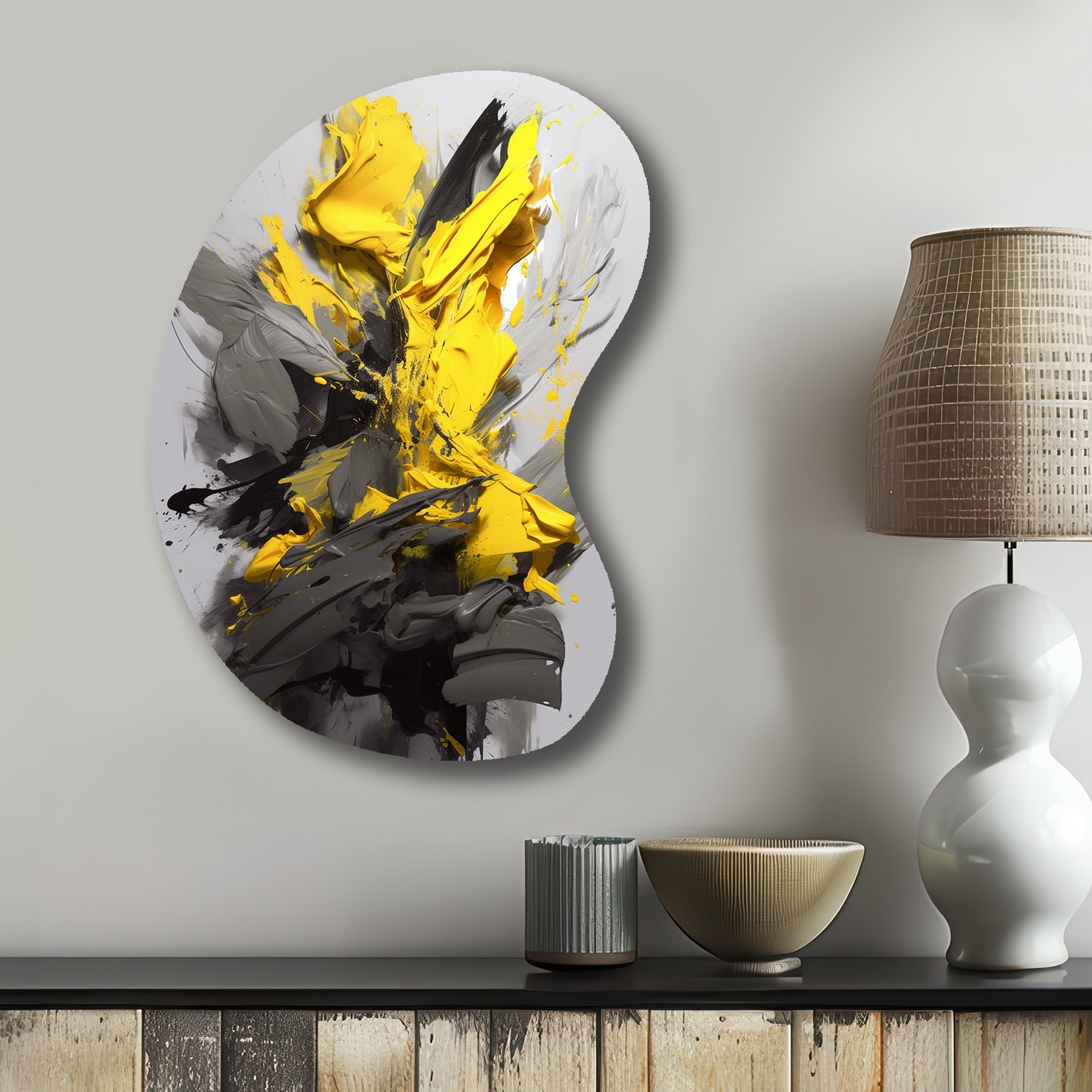 Design Art Yellow Grey Vibrant Swirls I - Irregular Shape Abstract ...
