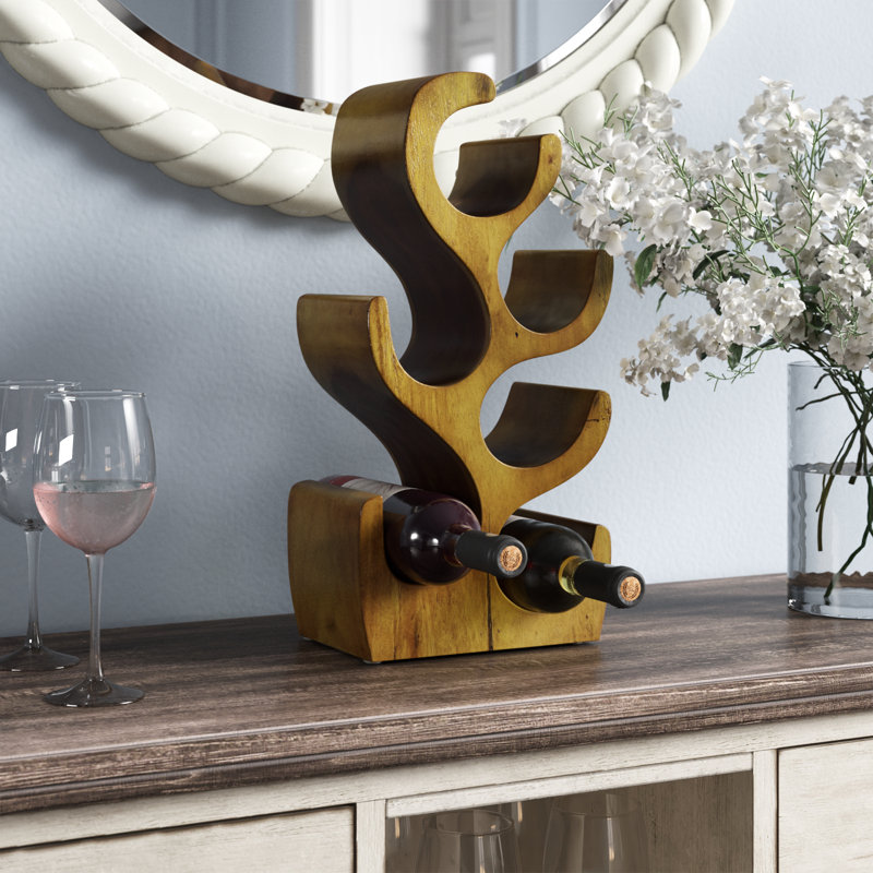 Ophelia & Co. Teak Wood Curved Tree Shaped 6 Bottle Brown Wine Rack ...