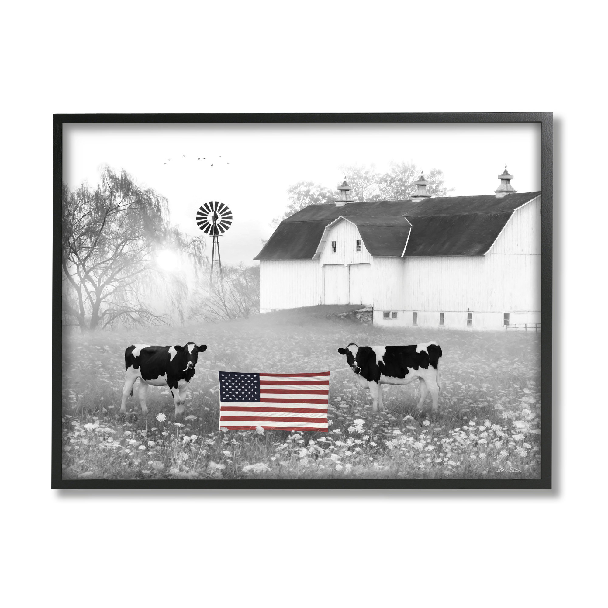 Stupell Industries Americana Barn Country Cows Flag Giclee Art By Lori ...
