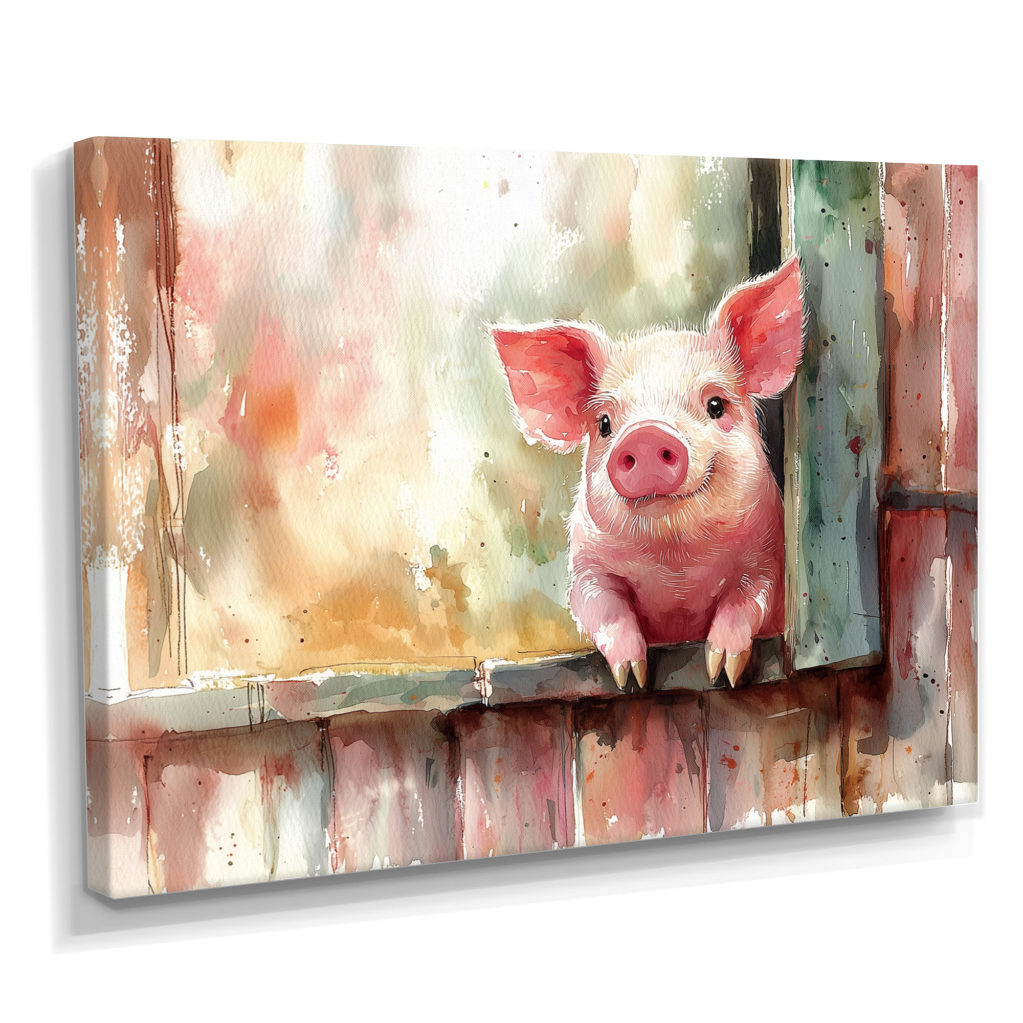 August Grove® Cute Pig Portrait At The Barn I - Pig Wall Art | Wayfair