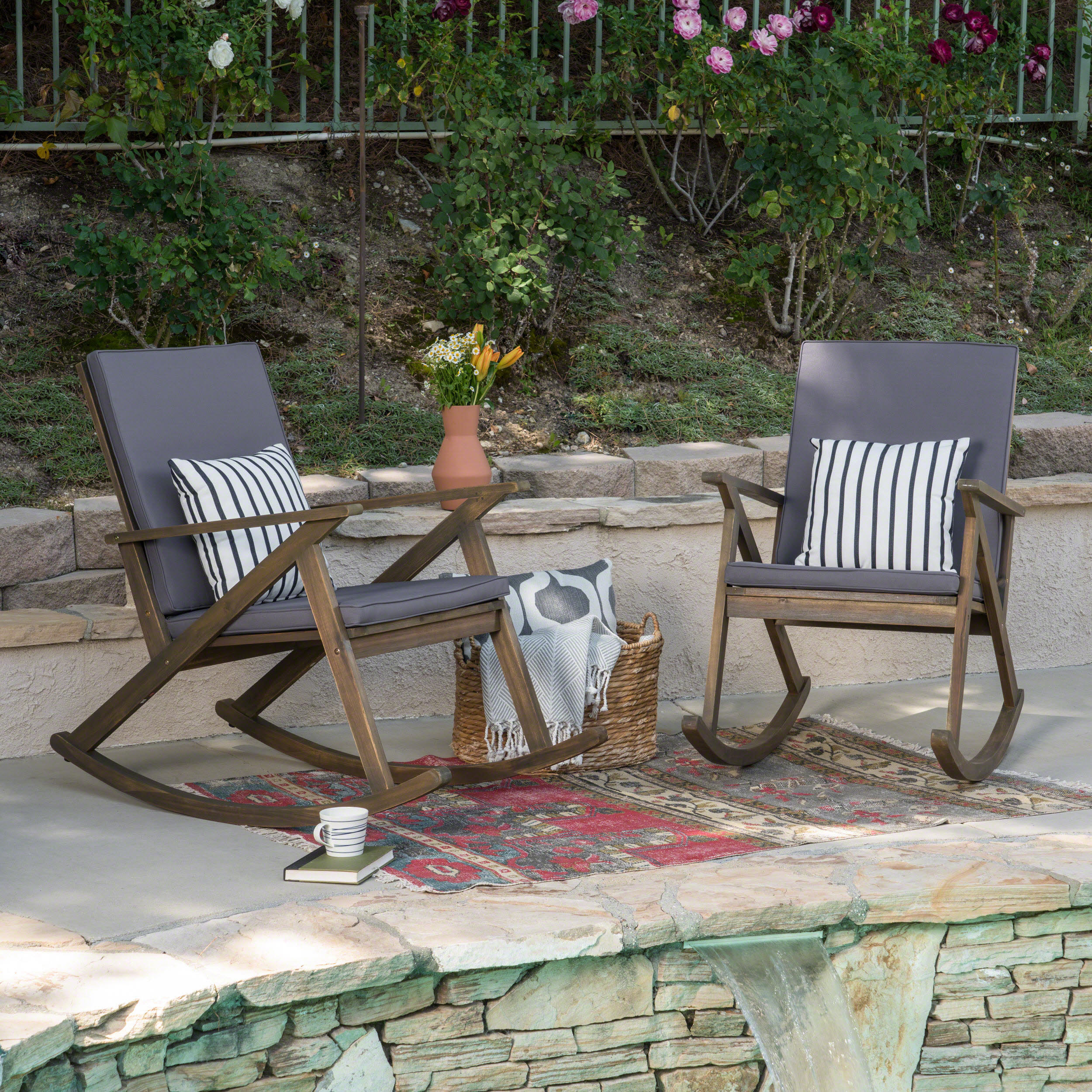 George Oliver Gerling Outdoor Rocking Chair with Cushions & Reviews ...