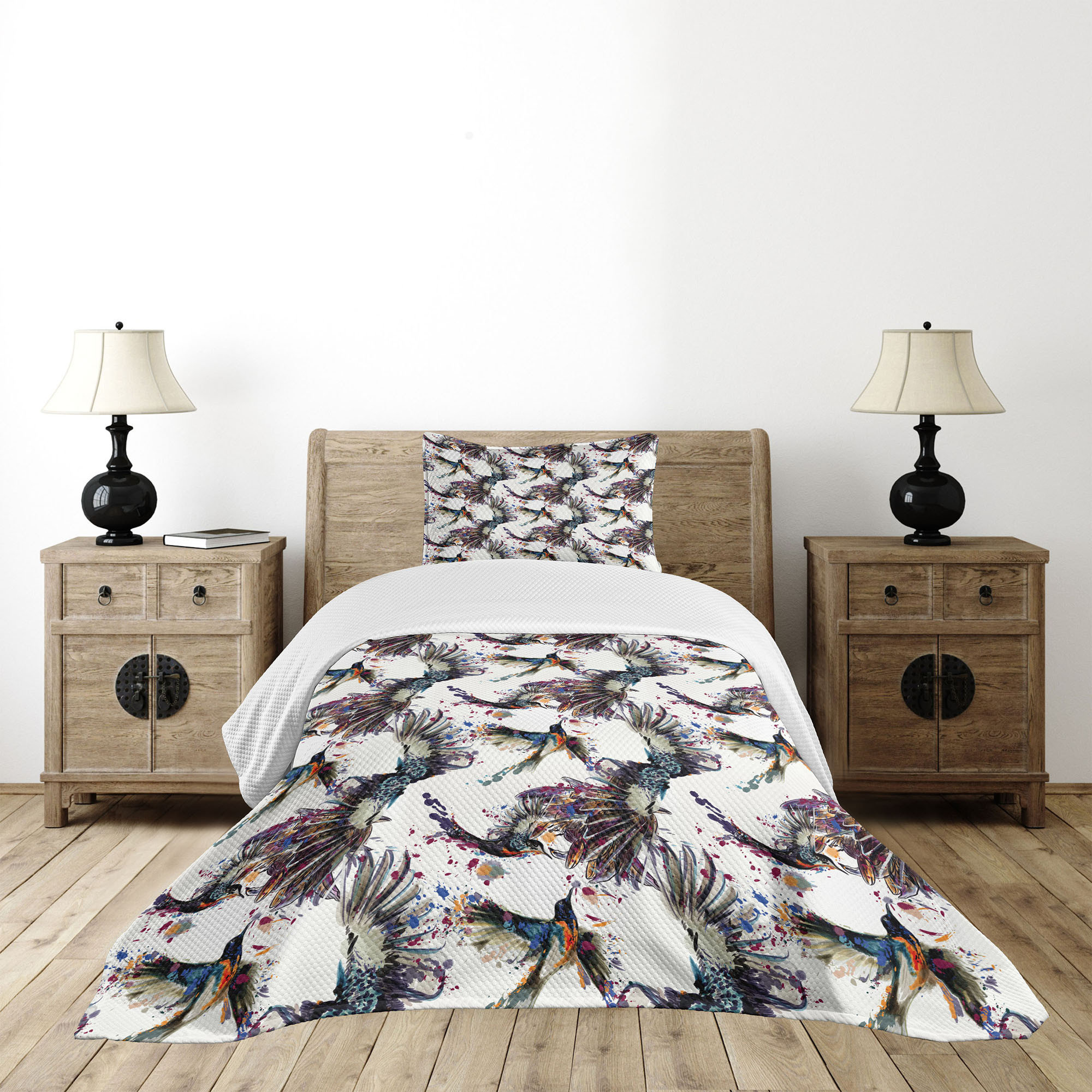 Ambesonne Watercolor Bedspread Set Lilly with Birds Multicolor | Wayfair