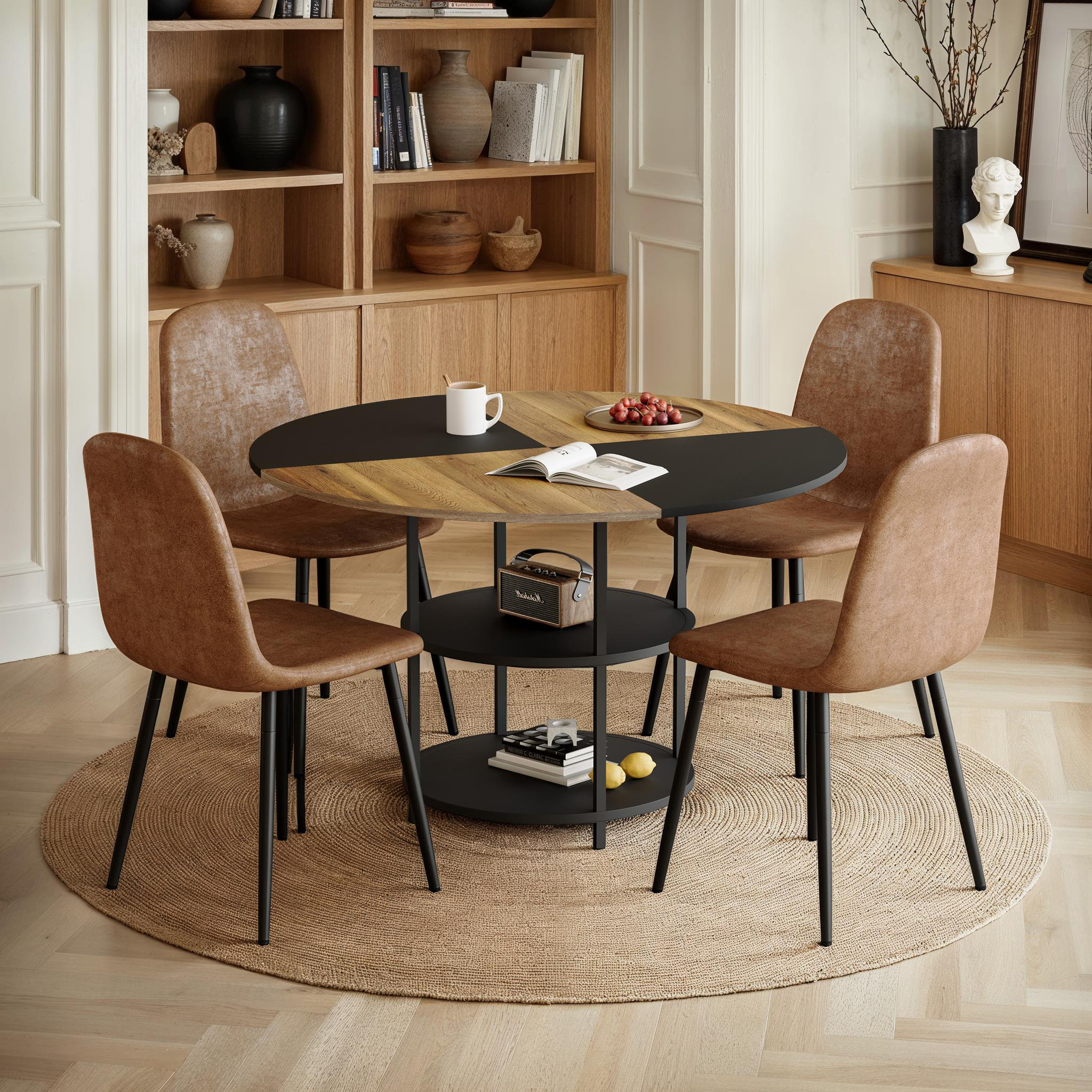 17 Stories Modern 47.3” Round Dining Table Set with Double Layer ...