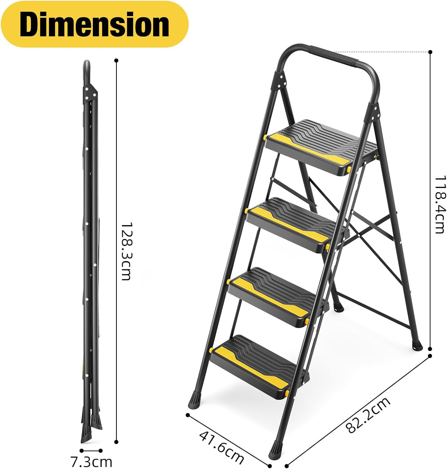 Ebern Designs 4 Step Ladder, Heavy-Duty 800Lb Capacity, Wide Anti-Slip ...
