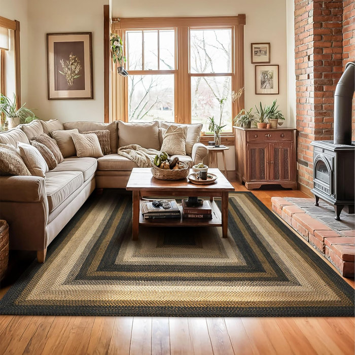 August Grove® Dairius Braided Non-Shedding Premium Jute Black/Brown ...